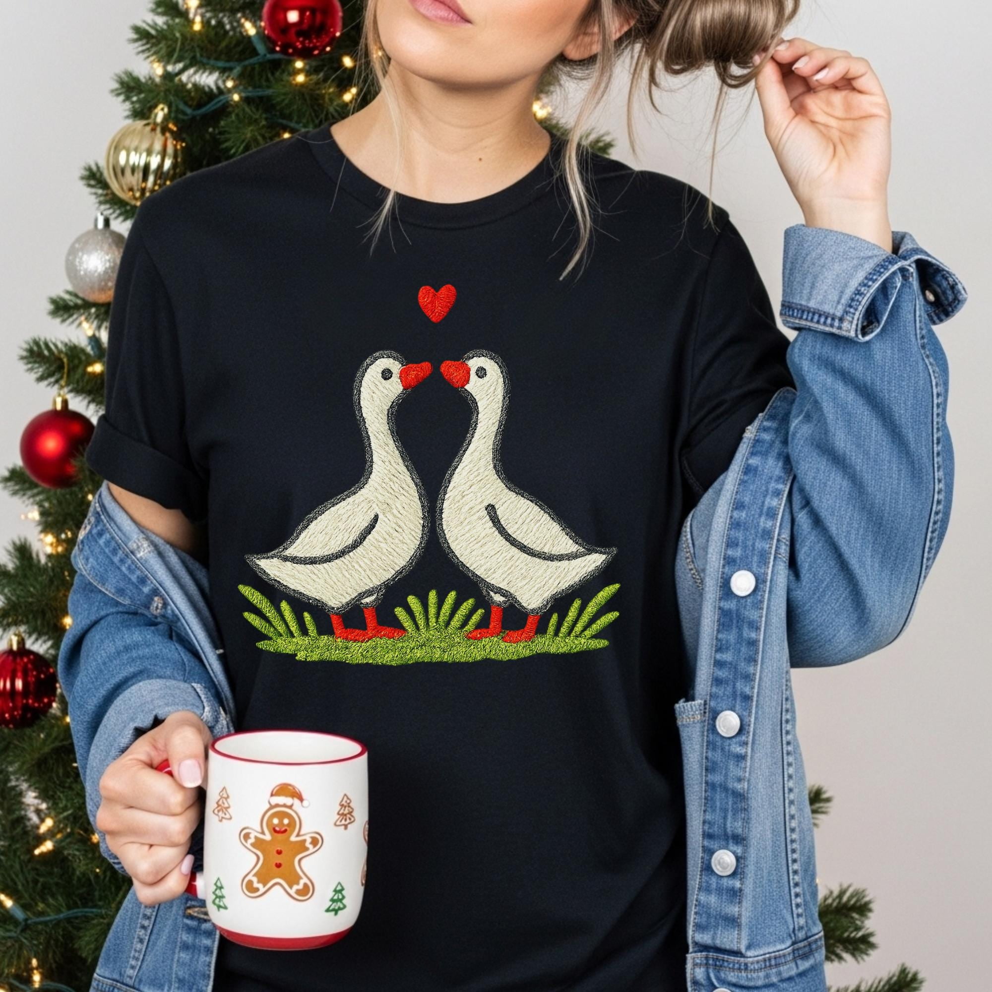 Love Goose Shirt | 2 Geese in Love Embroidery Look Tee | Valentines Day ...