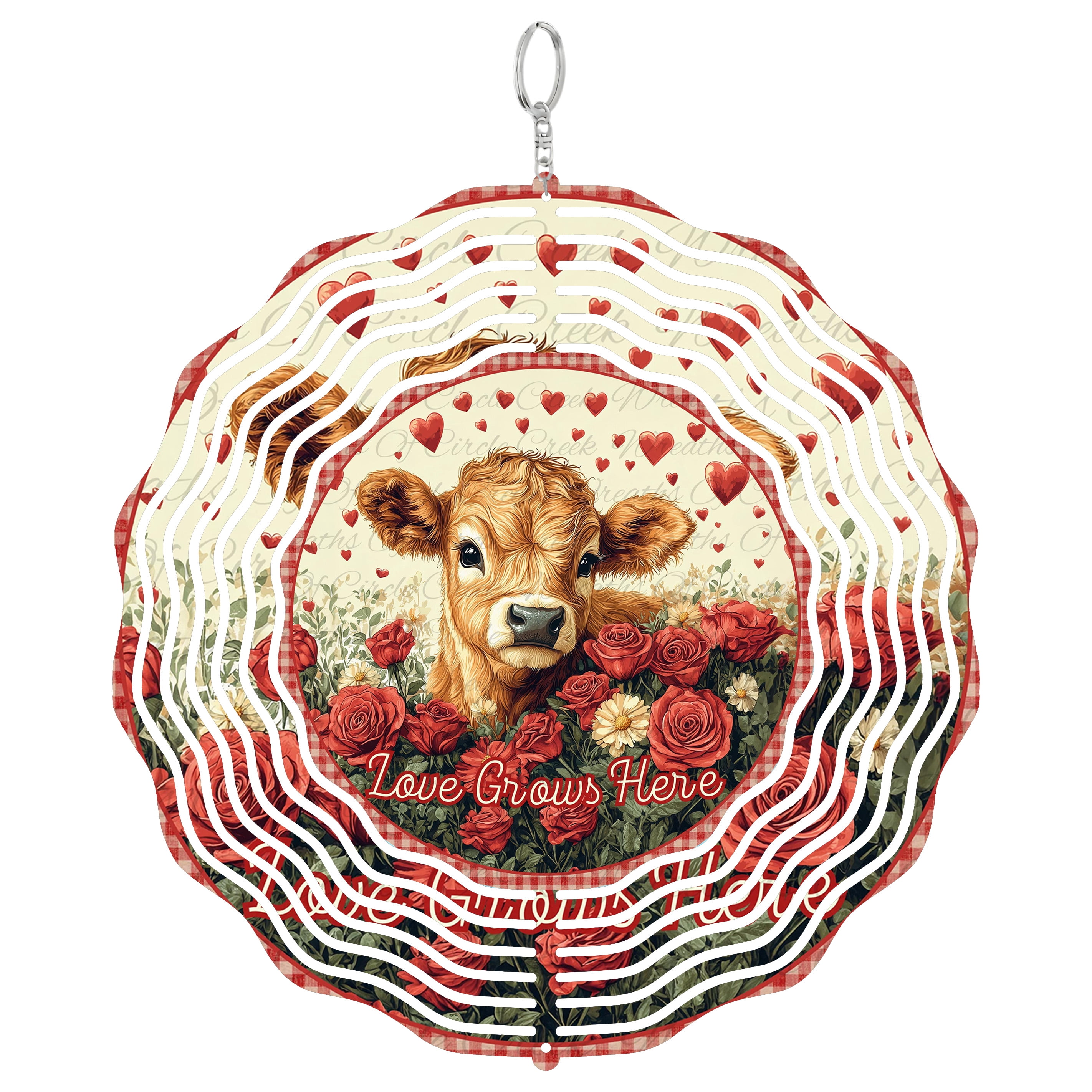 Love Grows Here Cow Stained Glass Suncatcher, UV Printed Tinplate Round ...