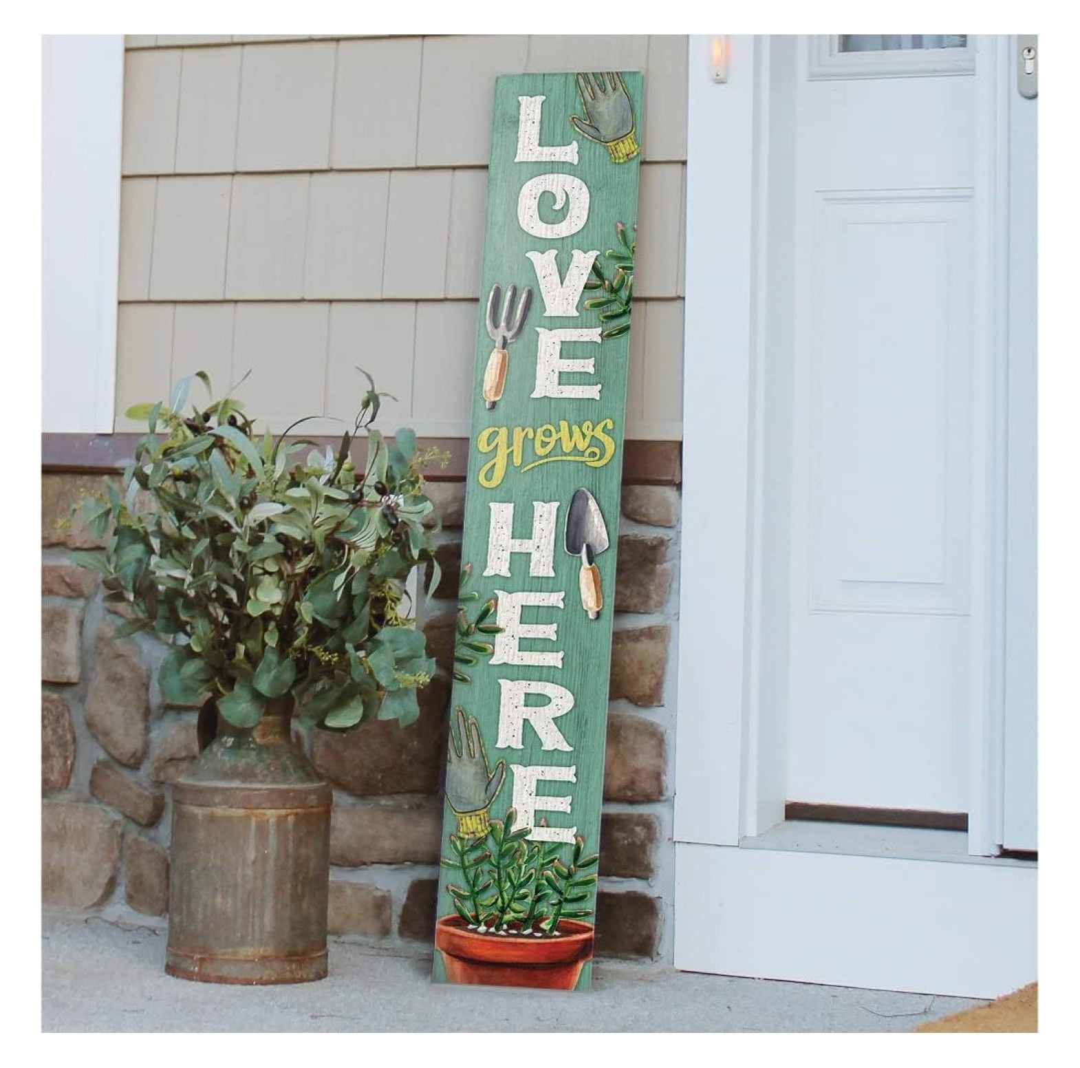 Love Grows Here Porch Board Welcome Sign and Porch Leaner for Front ...