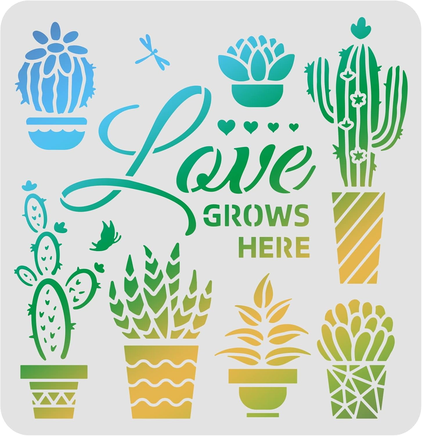Love Grows Here Stencils 30x30cm Potted Plants Painting Stencil ...