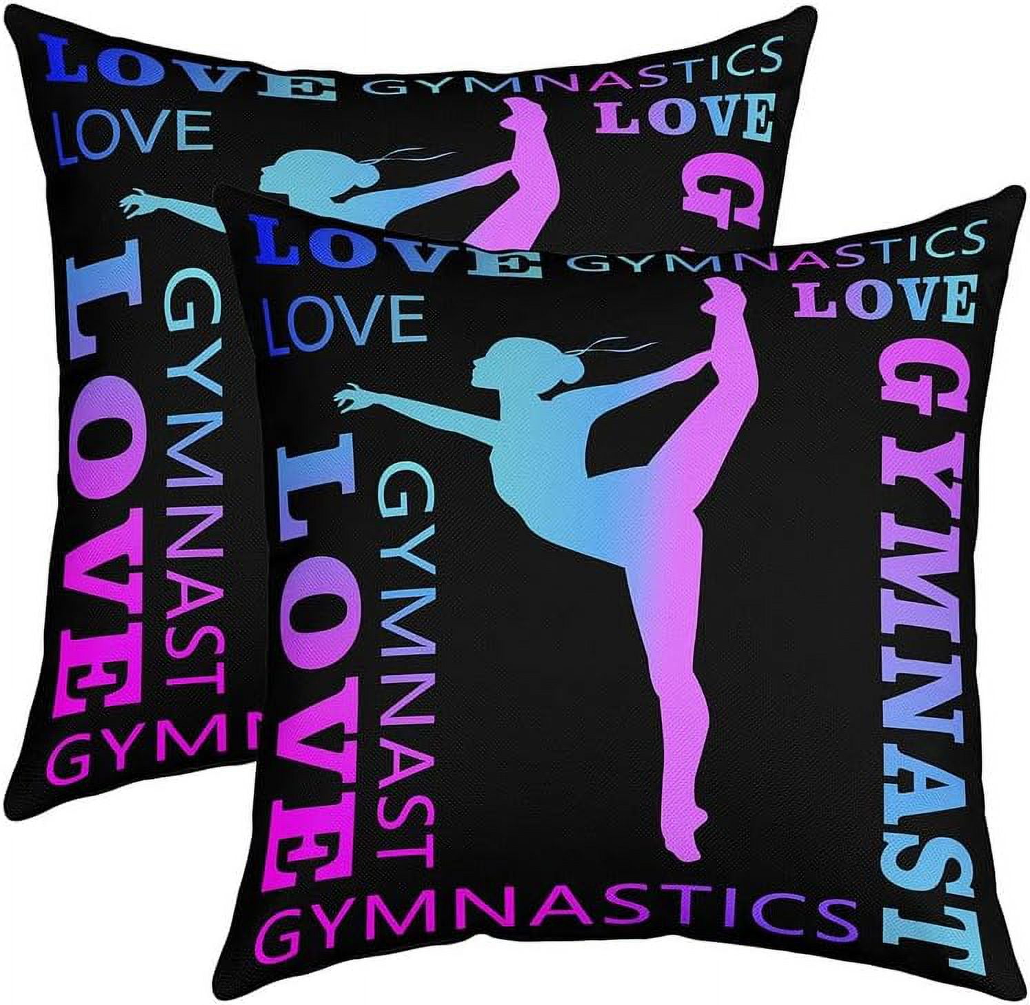 Love Gymnastics Reversible Throw Pillow Covers,Floor Exercises Neon ...