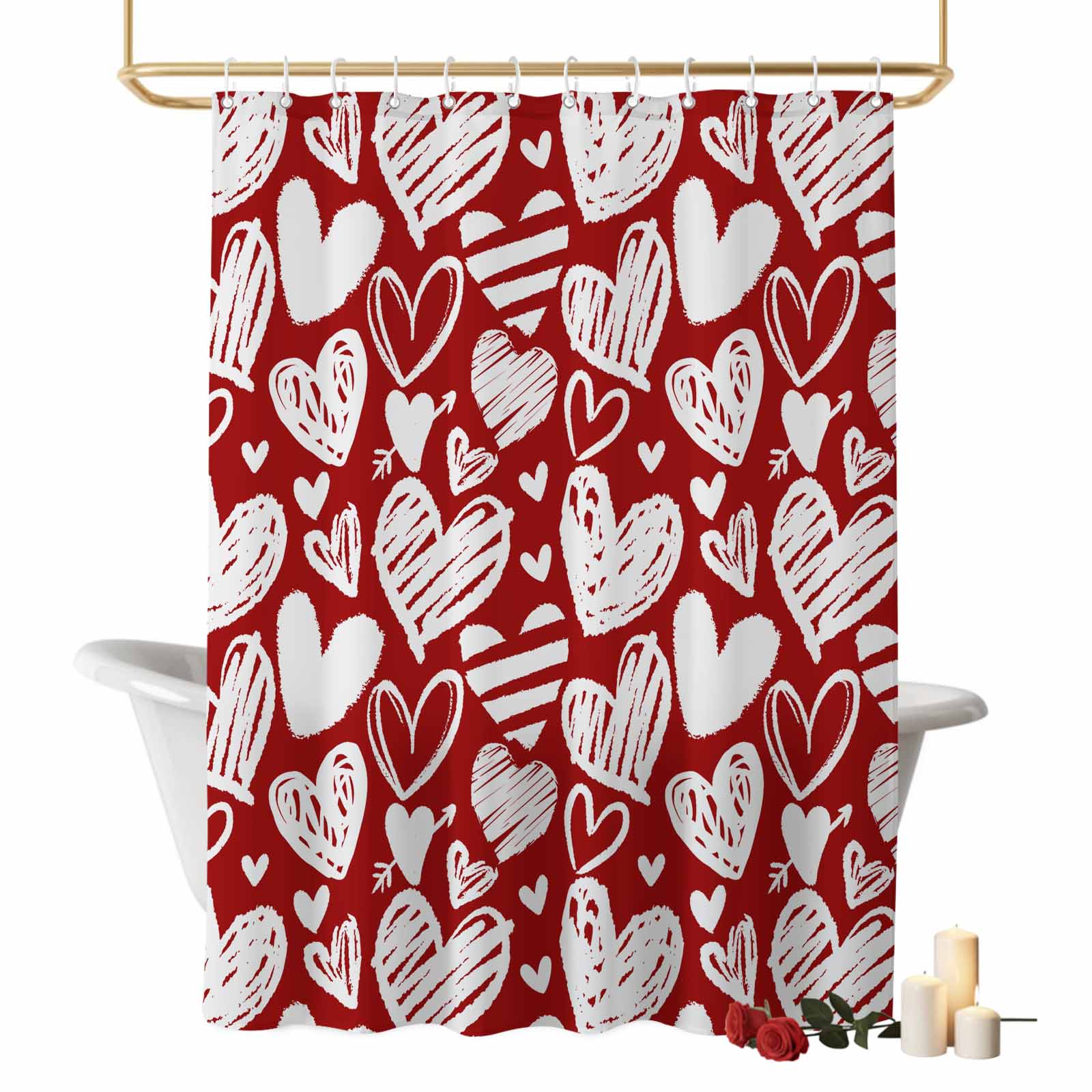 Love Heart Bathroom Shower Curtain, Valentine's Day Hand Drawn ...