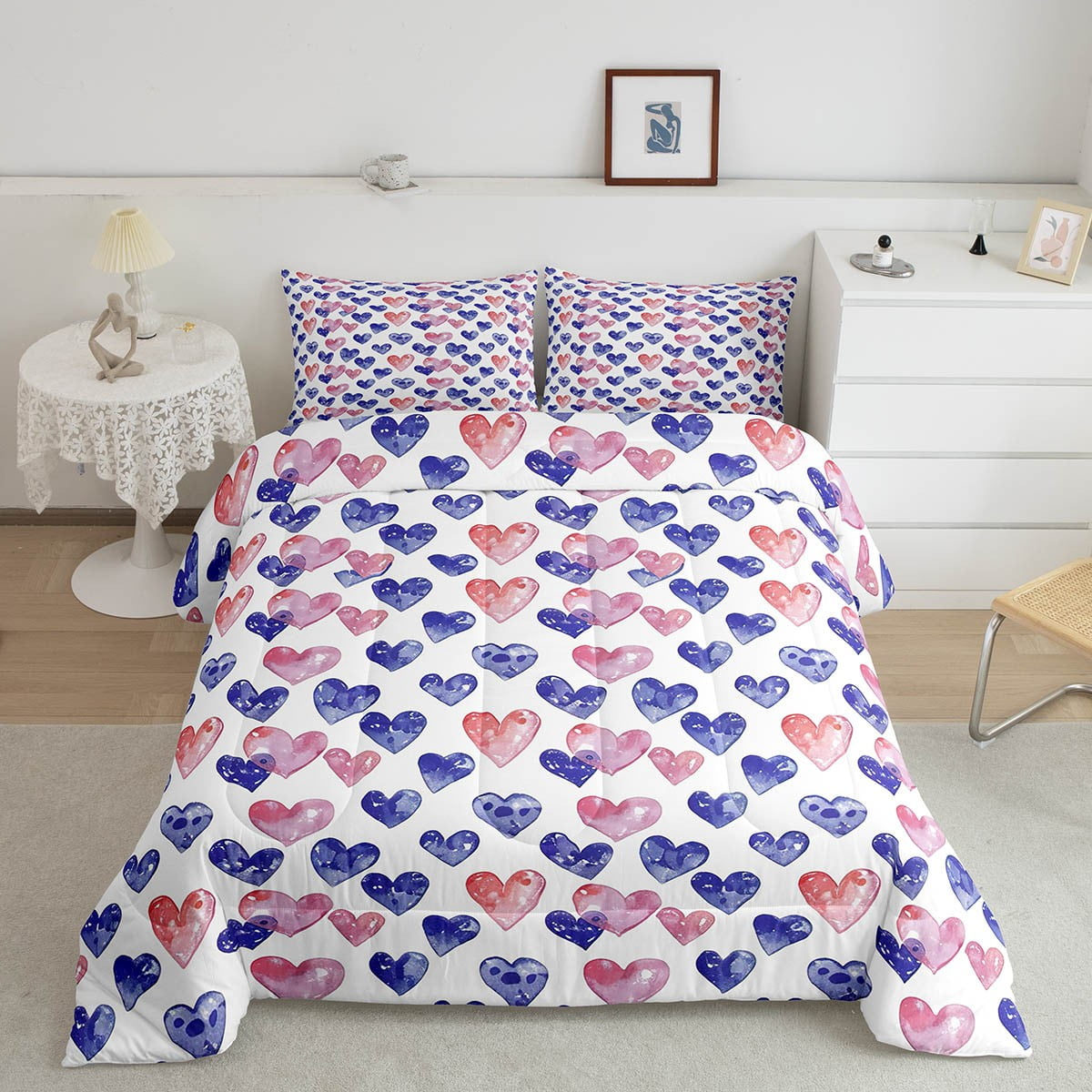 Love Heart Bedding Set Teens Adults,Cartoon Doodle Love Heart Queen ...