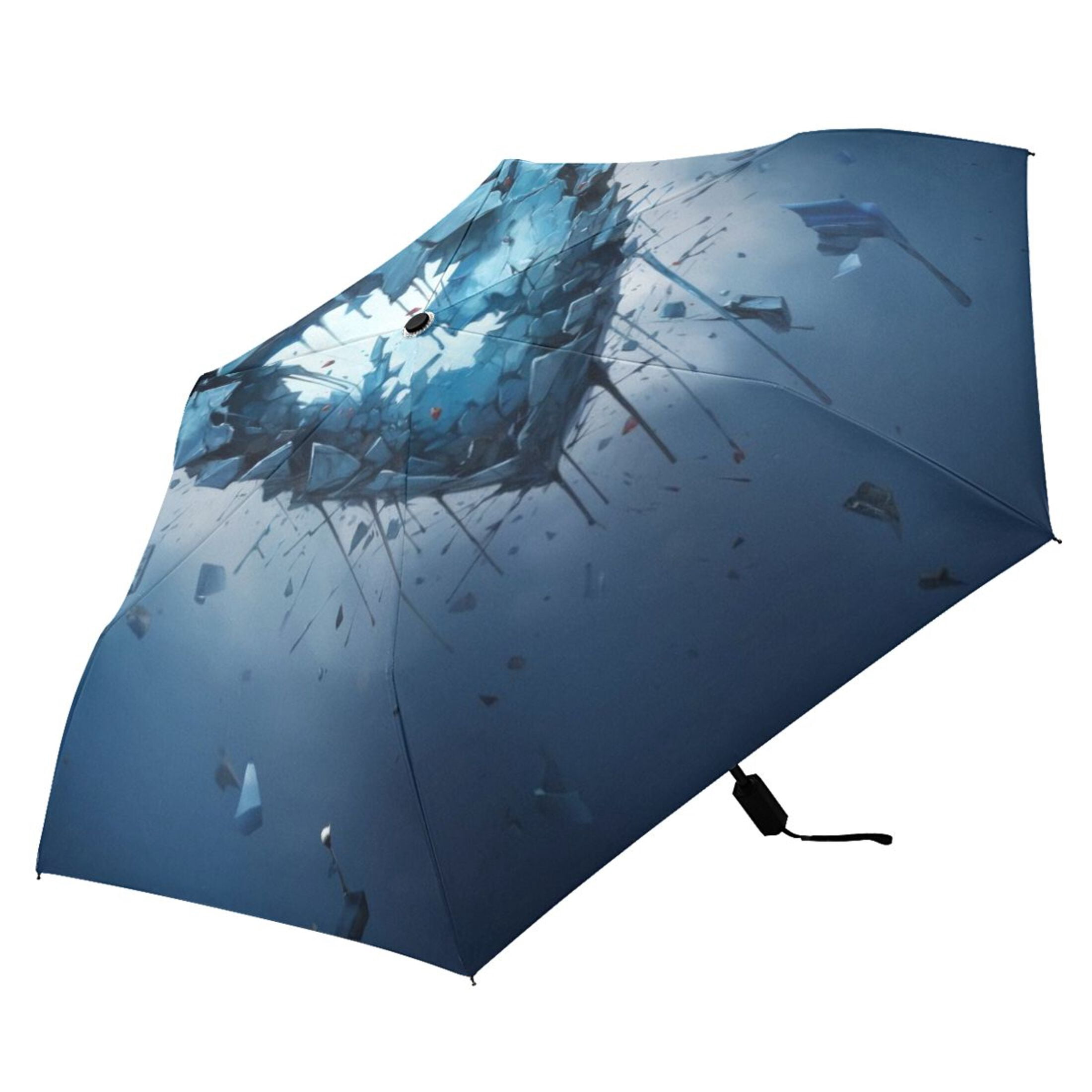Love Heart Blue Compact Folding Umbrella for Rain Windproof Travel ...