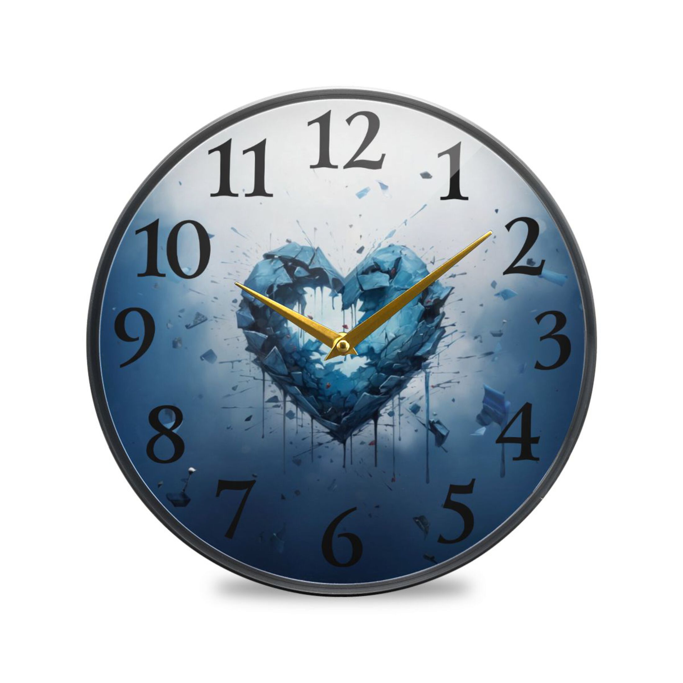 Love Heart Blue Wall Clocks Battery Operated 11.9 Inch Round Clock ...