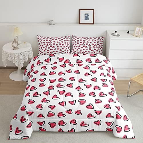 Love Heart Comforter Set King Size Girls Red And White Bedding Sets ...