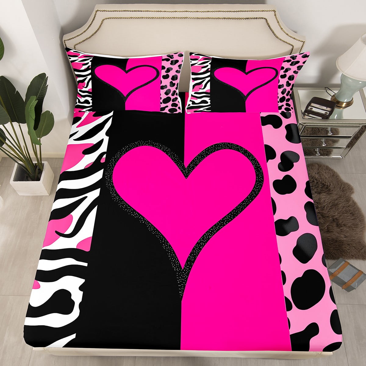 Love Heart Fitted Sheet Full Size 3 Pcs,Fashion Valentine's Day ...