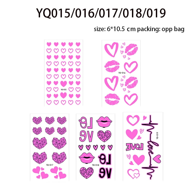 Love Heart Fluorescent Stickers Temporary Skin Art Tattoo for Face Body ...