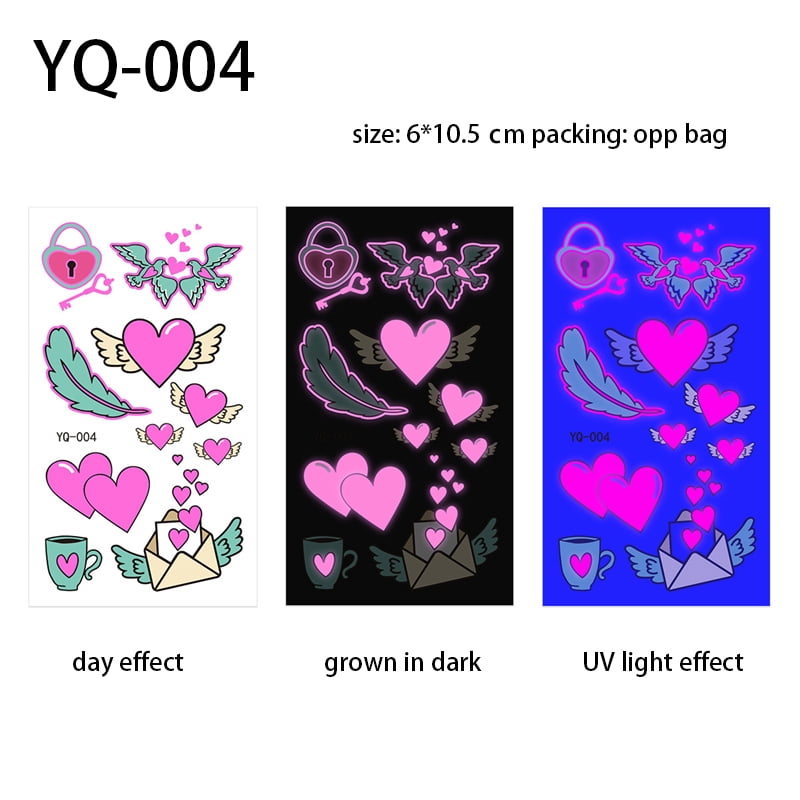 Love Heart Fluorescent Stickers Temporary Skin Art Tattoo for Face Body ...