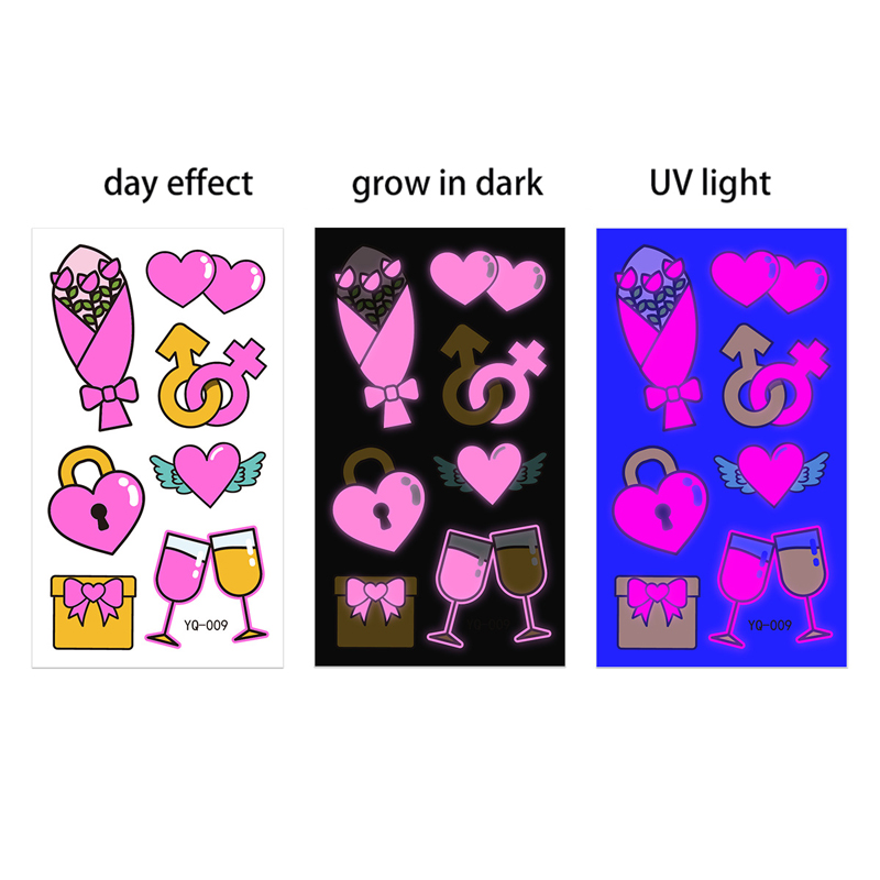 Love Heart Fluorescent Stickers Temporary Skin Art Tattoo for Face Body ...