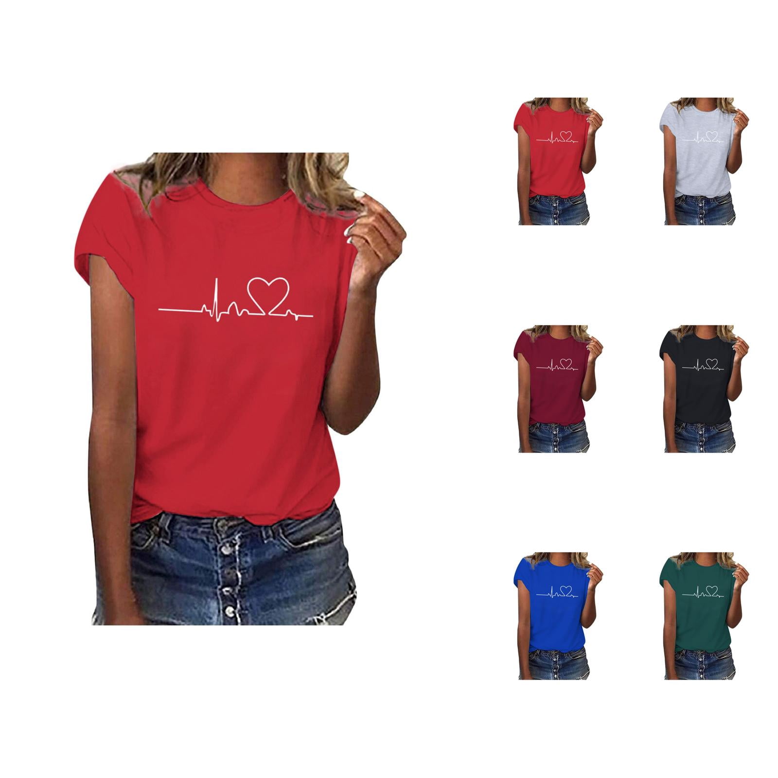 Love Heart Graphic Tees for Women 2026 Summer Casual Short Sleeve ...