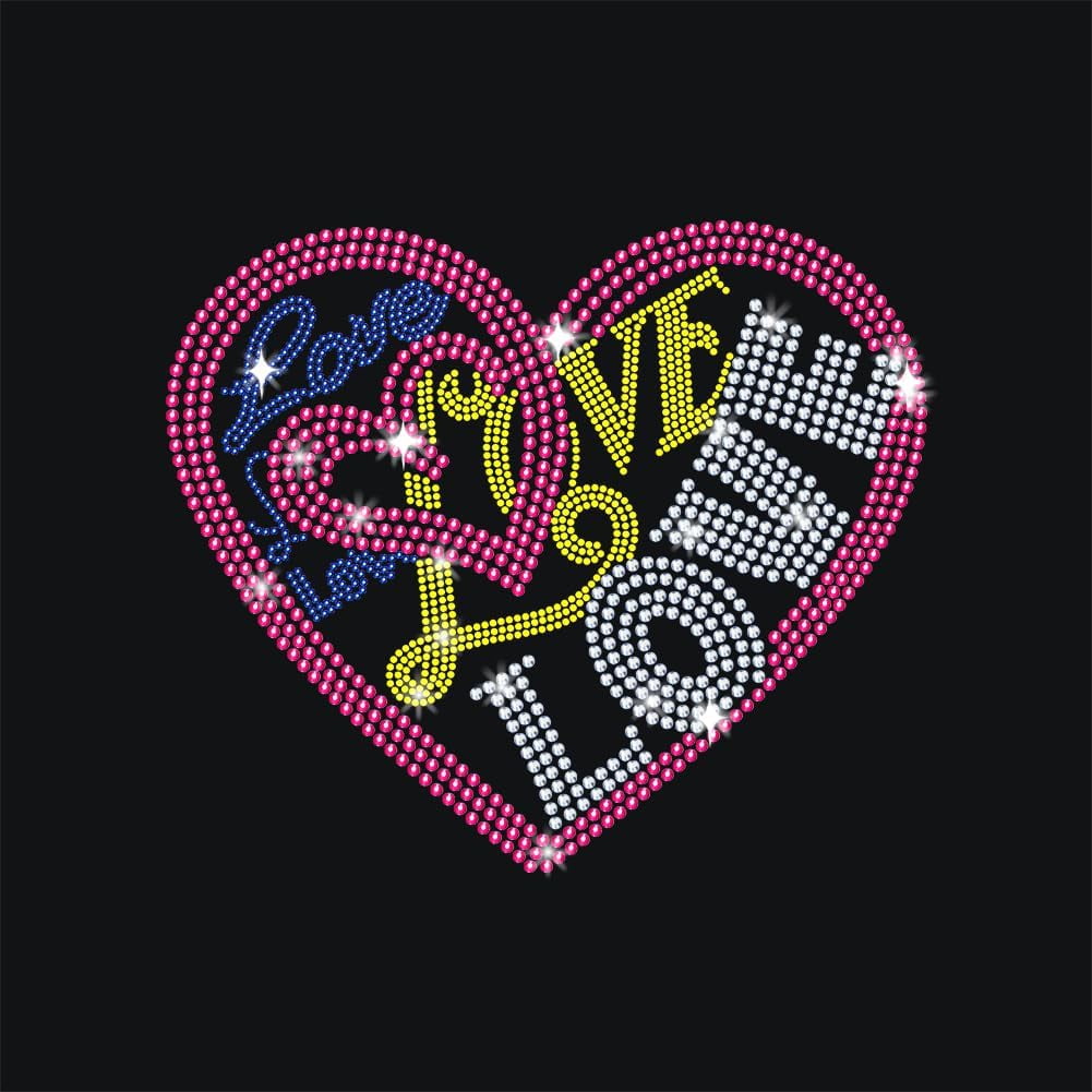 Love Heart Iron on Rhinestones Transfer 11.7x8.3 Inch Heat Transfer ...