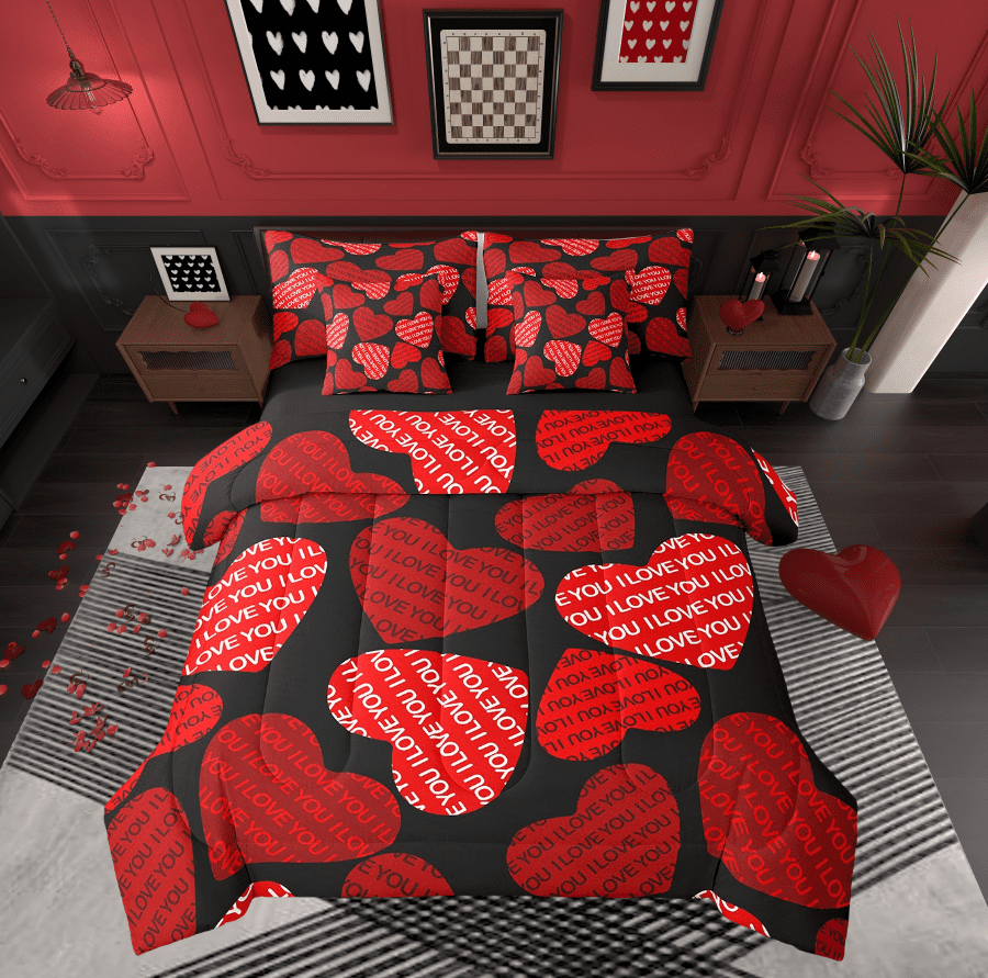 Love Heart King Size Comforter Set,Vlaentine's Day 7 Pieces King ...