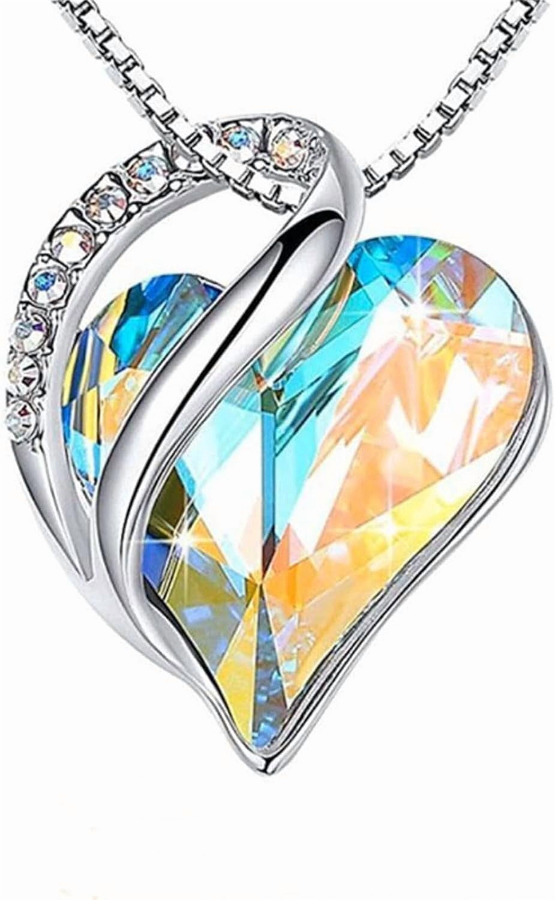 Love Heart Necklace Elegant Colorful Gold Silver Black Rhinestone ...