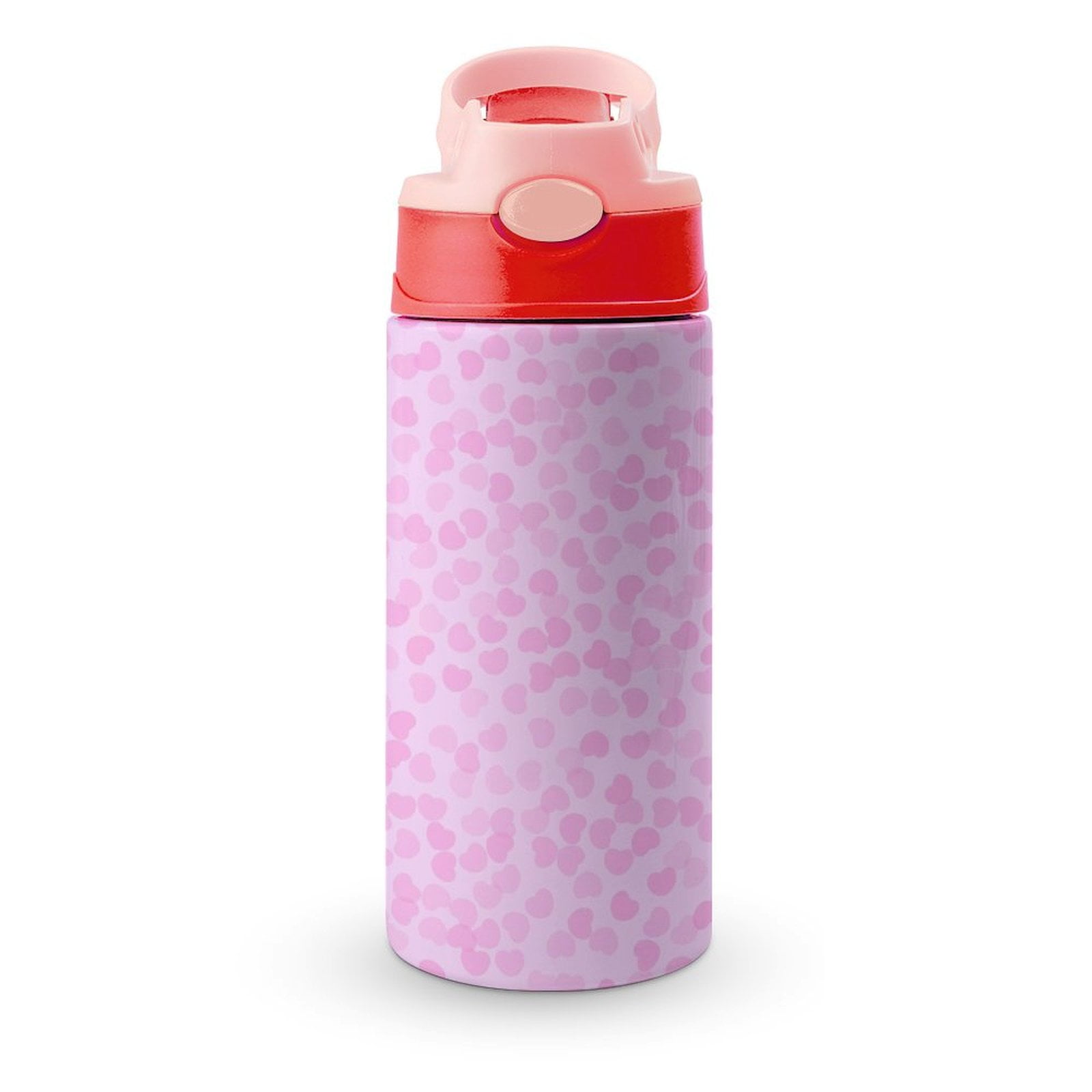 Love Heart Pink Pattern Water Bottle with Straw And Lid Stainless Steel ...