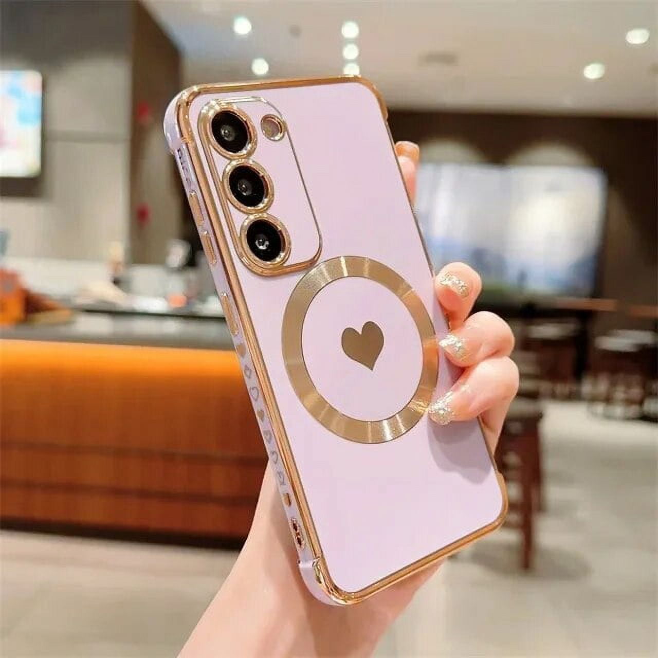 Love Heart Plating Magnetic Phone Case For Samsung Galaxy S24 S23 S22 S21 Ultra Plus S20 FE ...