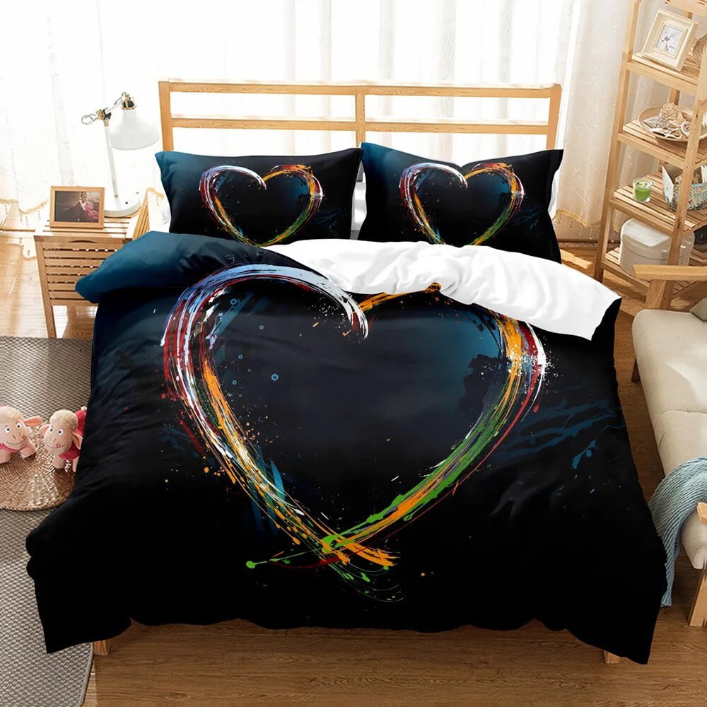 Love Heart Polyester Duvet Cover Set King Twin Full Size tic Theme Big ...