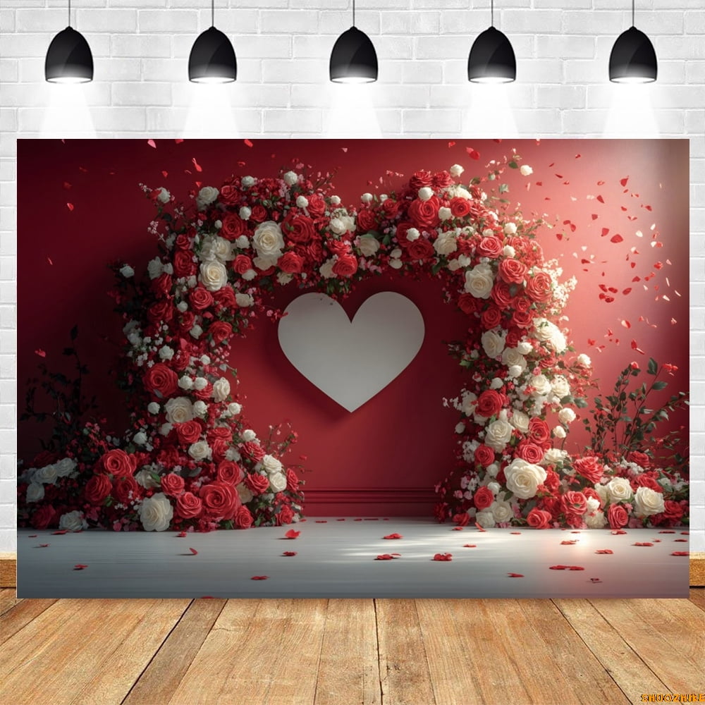 Love Heart Rose Flowers Arch Backdrop February 14 Valtine's Day Couple ...