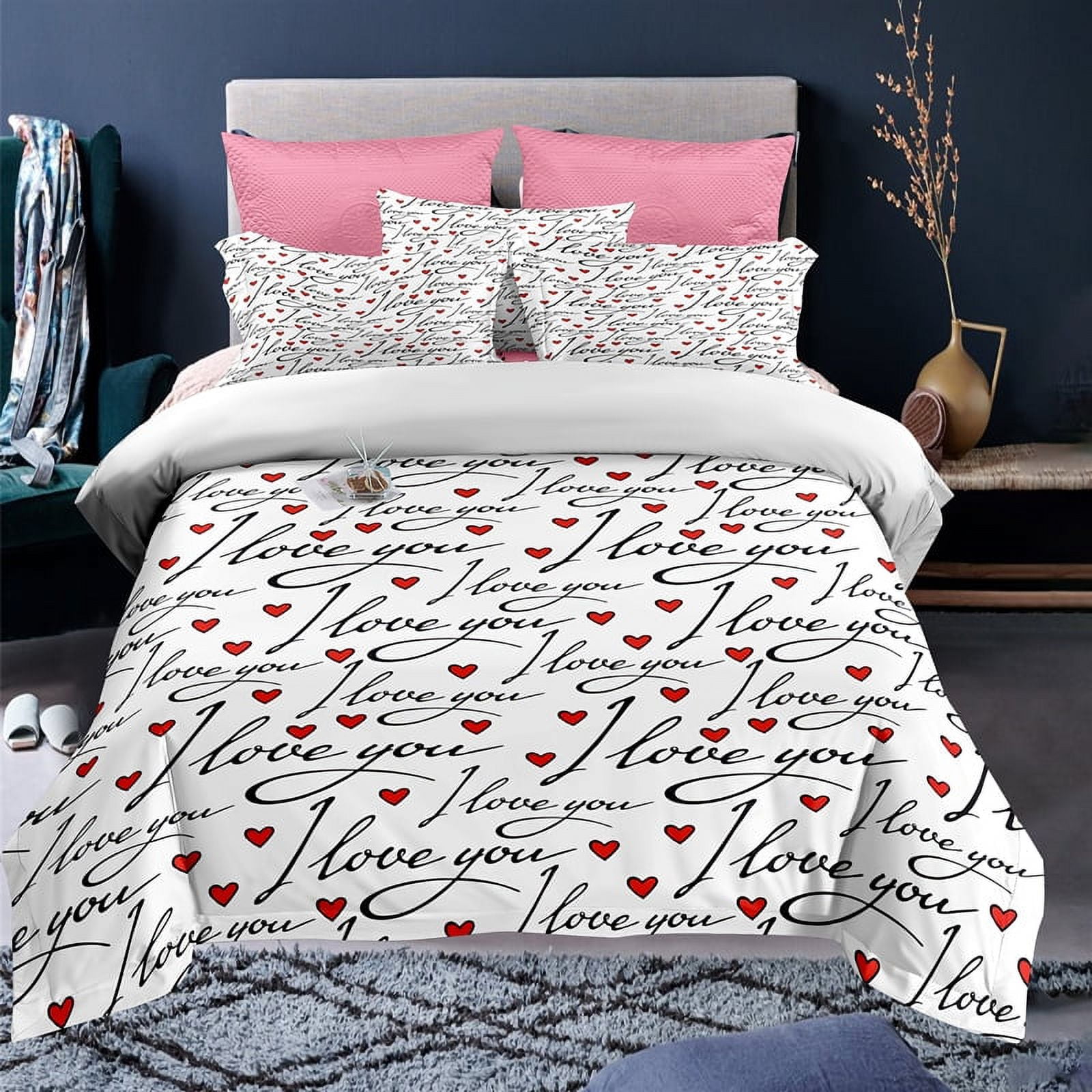 Love Heart Rose Flowers Pattern Quilt Cover Set Twin Size 3pcs 3d Print