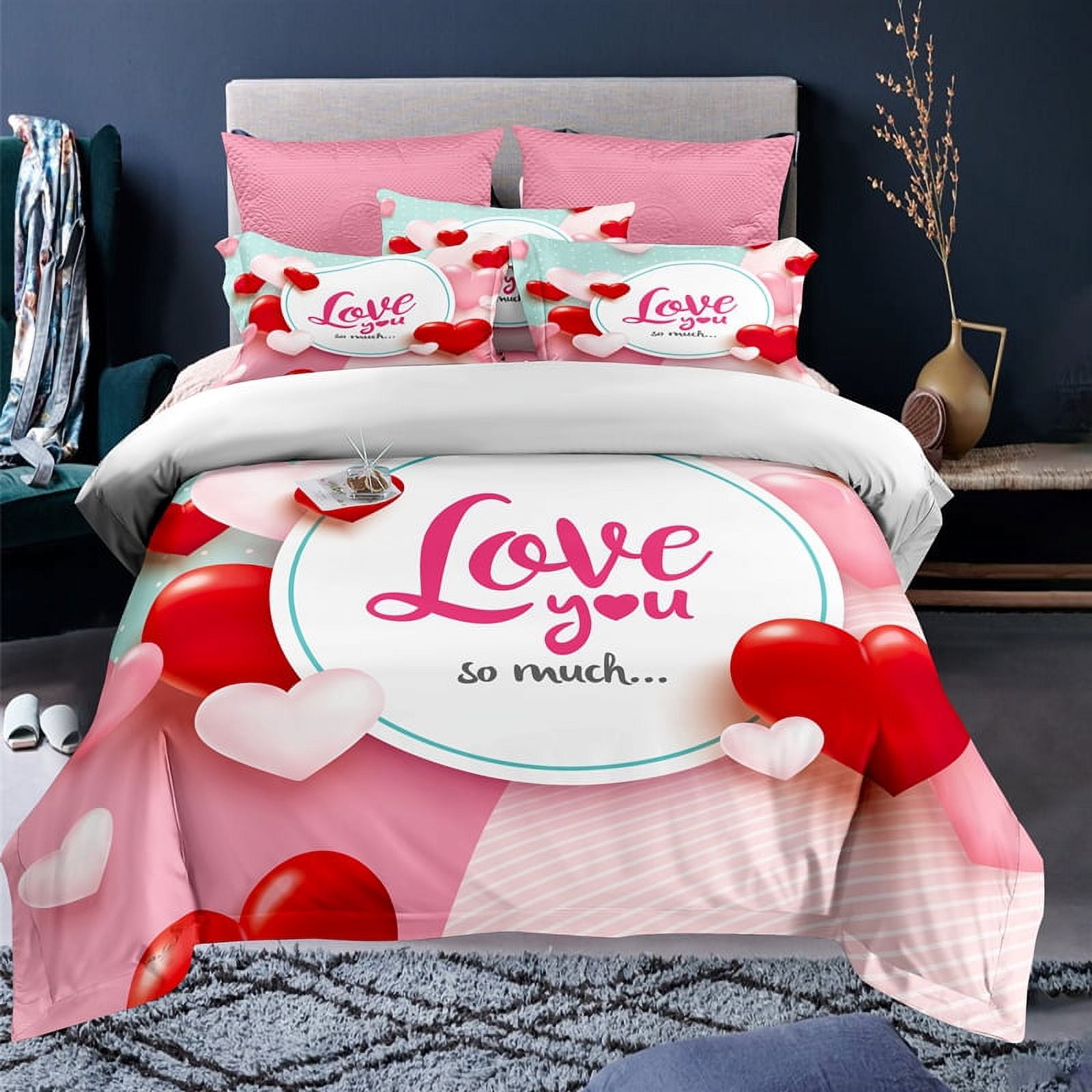Love Heart Rose Flowers Pattern Quilt Cover Set Twin Size 3pcs 3d Print