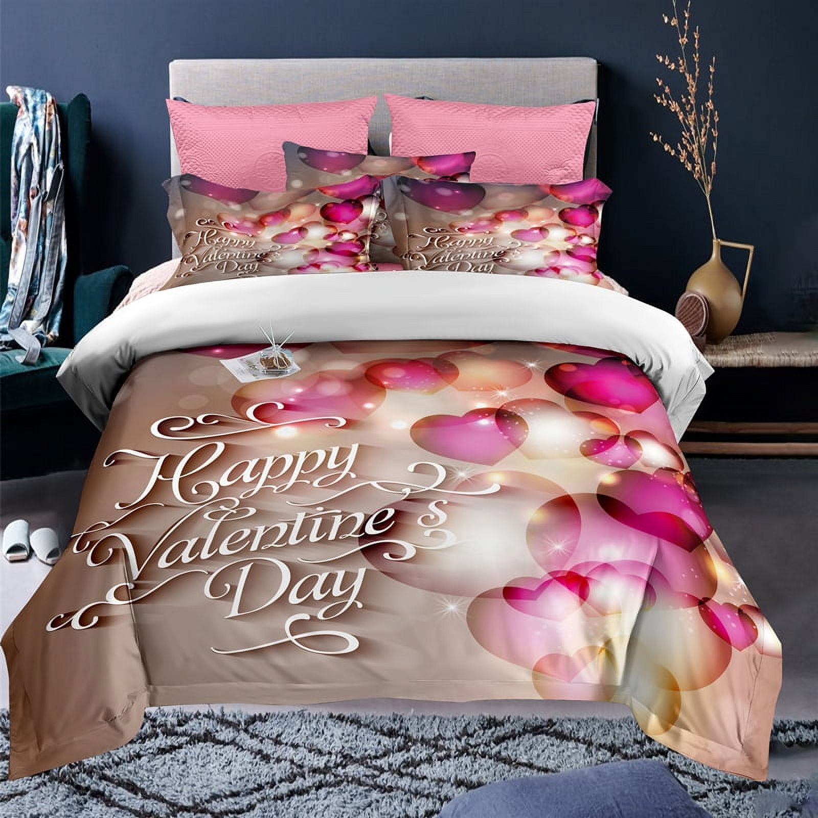 Love Heart Rose Flowers Pattern Quilt Cover Set Twin Size 3pcs 3d Print