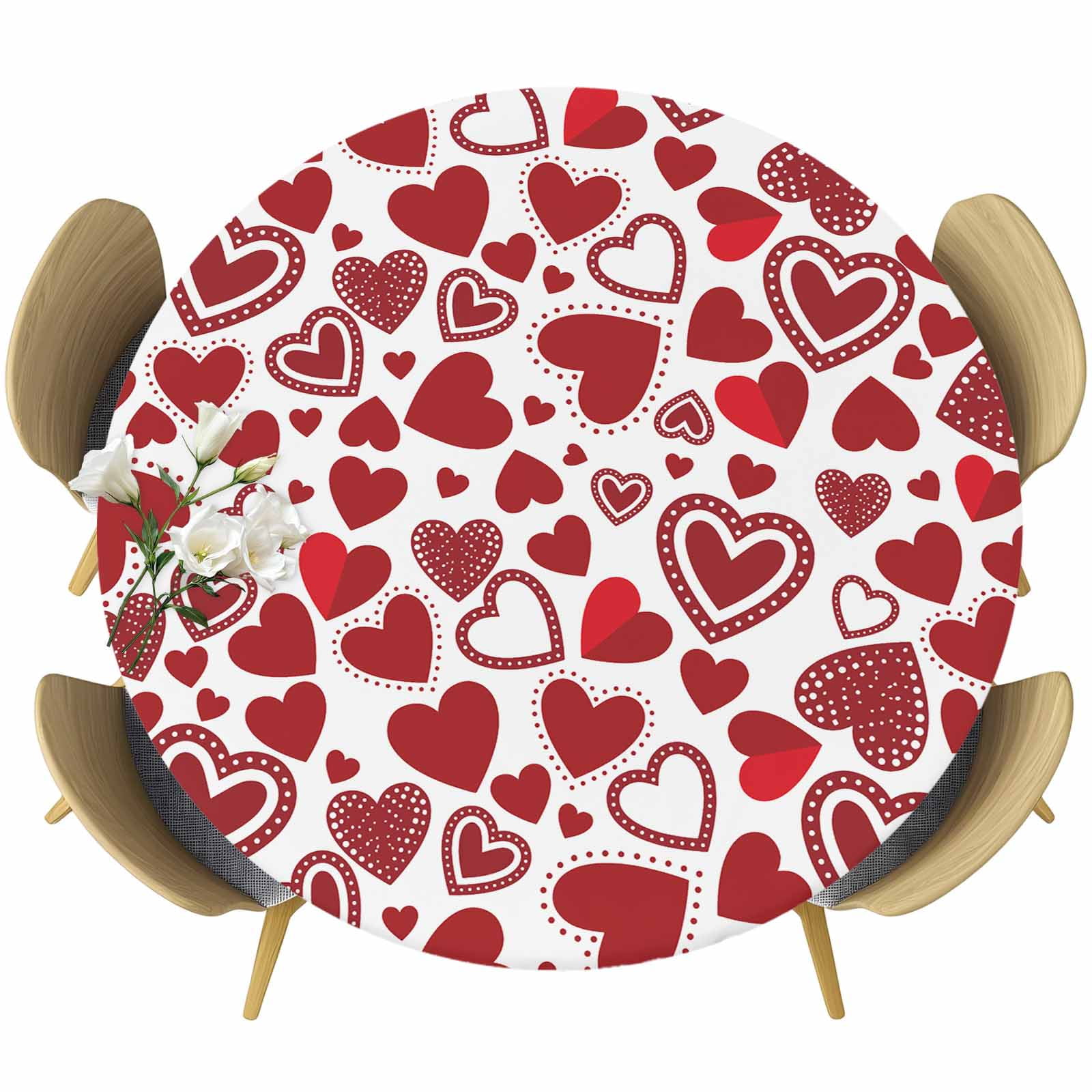 Love Heart Round Fitted Tablecloth with Elastic Edge, Valentine's Day ...