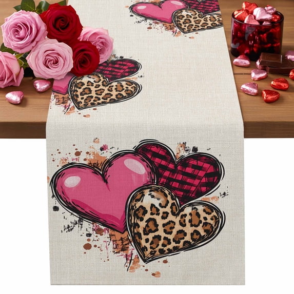 Love Heart Table Runner 13 x 120 Inch, Pink Leopard Washable Cotton ...