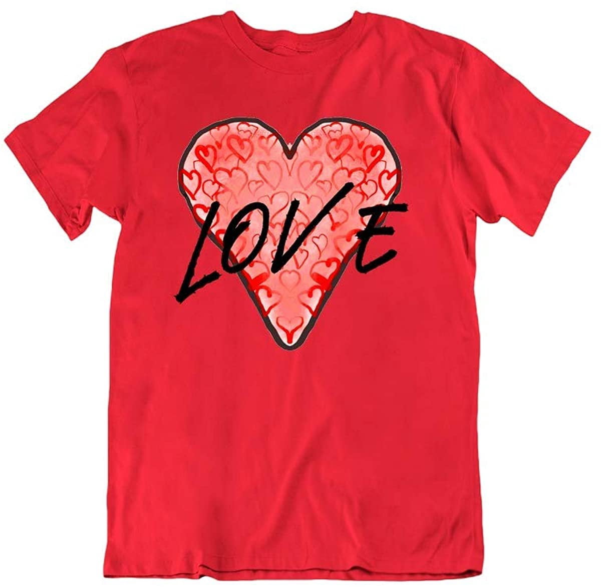 Love Heart Valentines Day Doodle Art Fashion Novelty Cotton T-Shirt Red ...