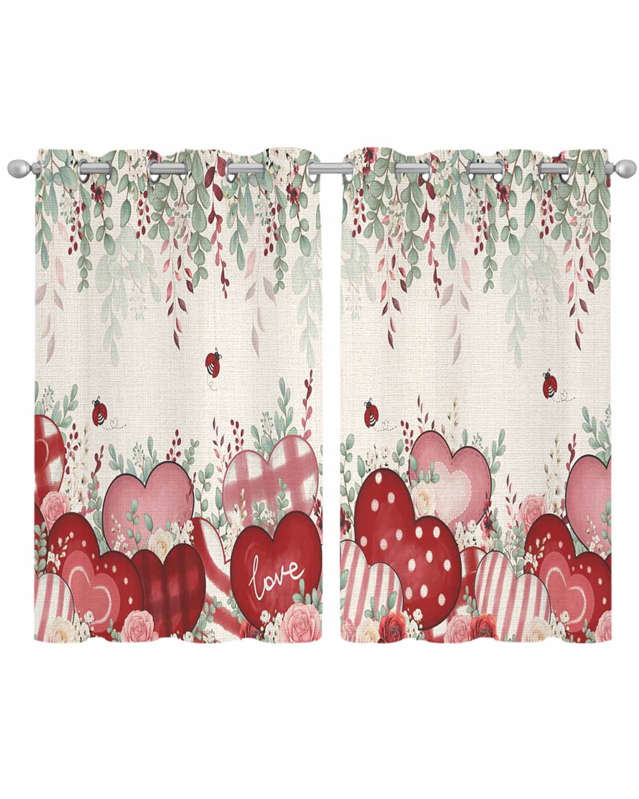 Love Heart Valentines Sheer Curtains 39 Inch Length 2 Panels Set for ...