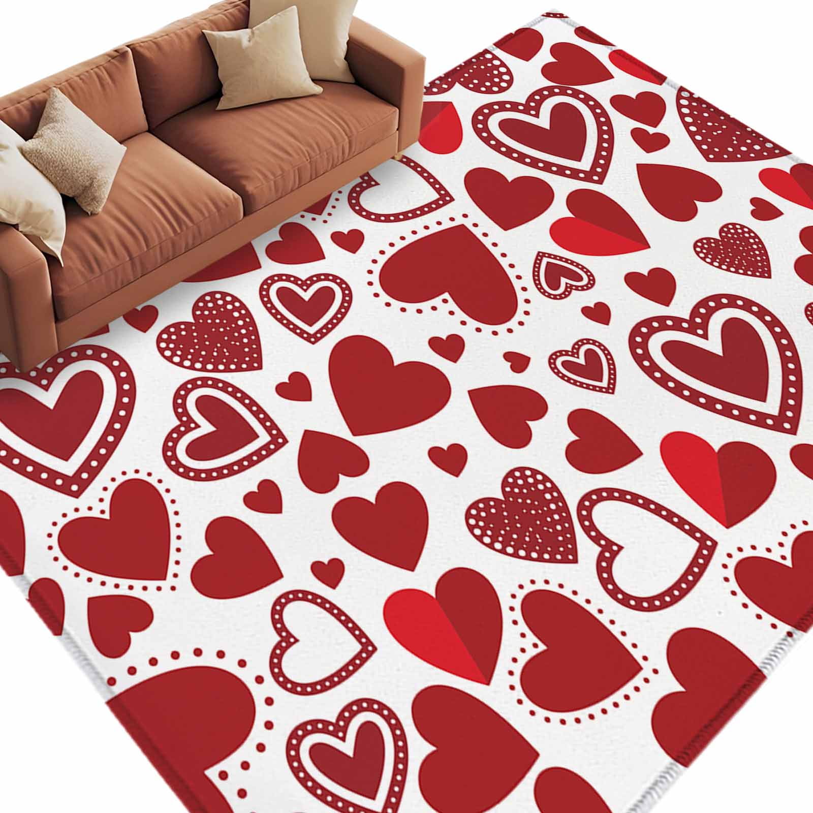 Love Heart Washable Area Rug 5 x 8 ft Valentine's Day, Soft Non Slip ...