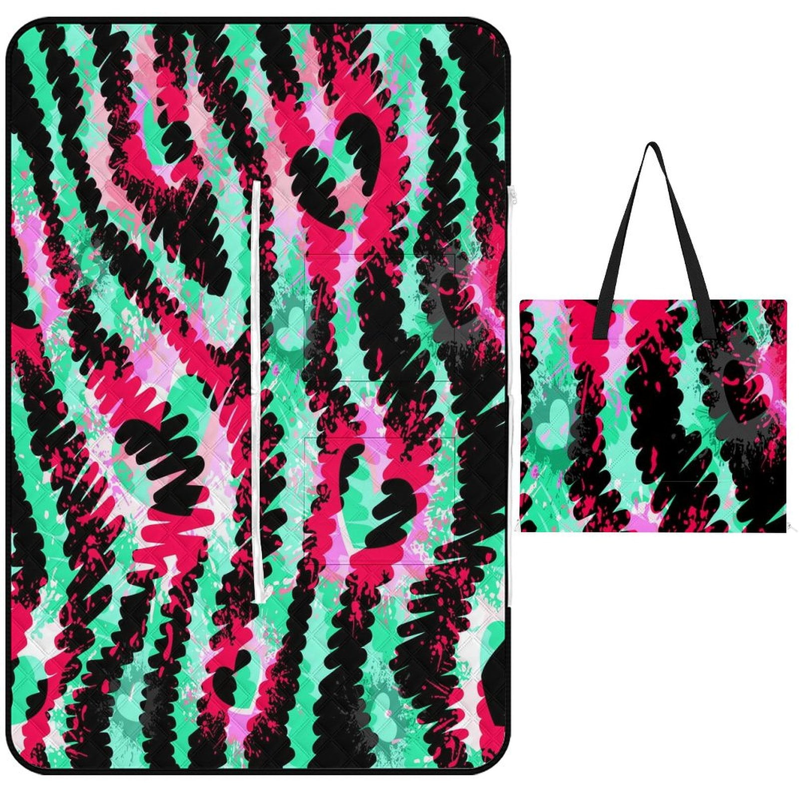 Love Heart, Zebra Print Waterproof Beach Mat Folding Mattress Portable ...