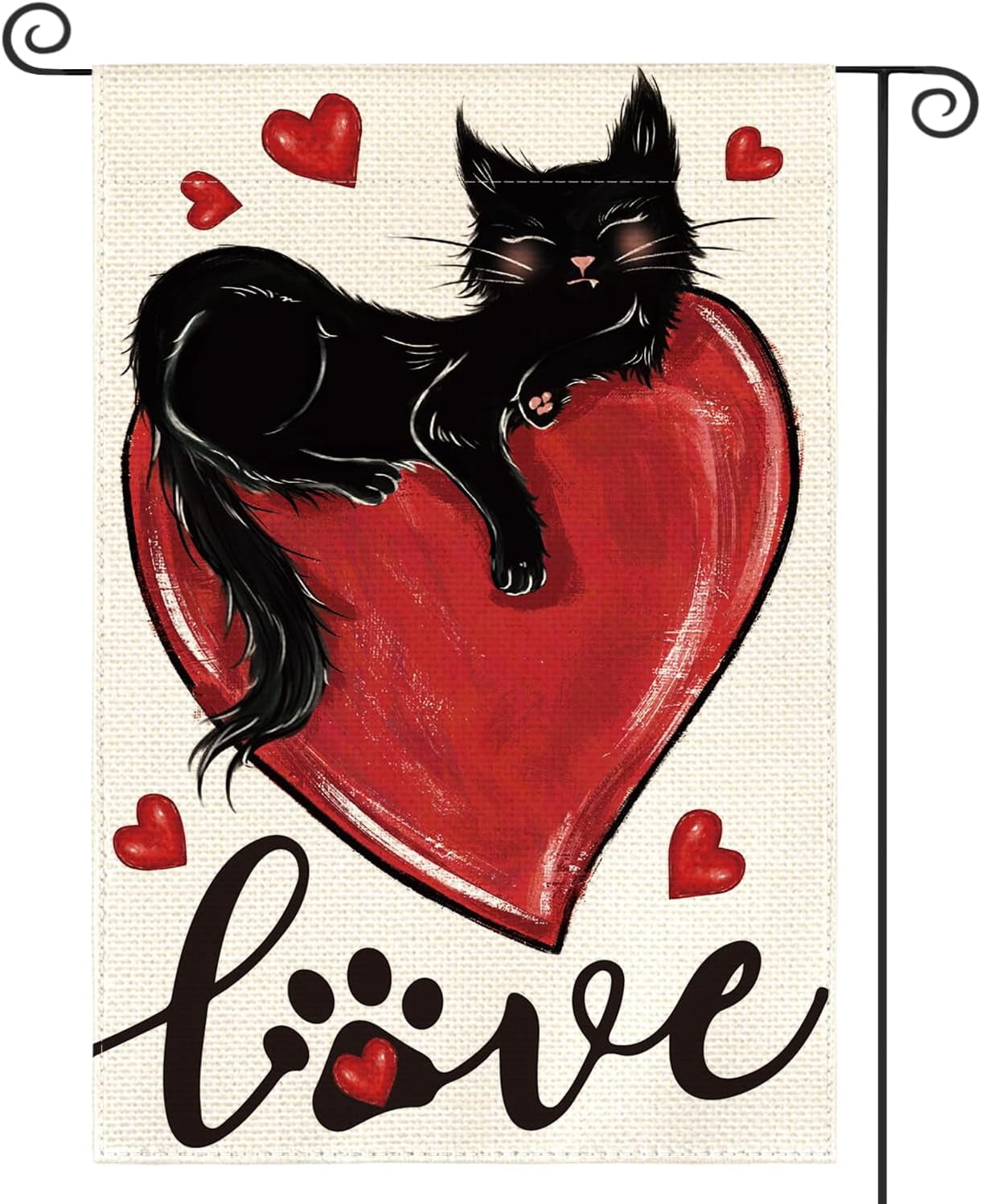 Love Hearts Black Cat Valentines Day Garden Flag 12x18 Inch Double ...
