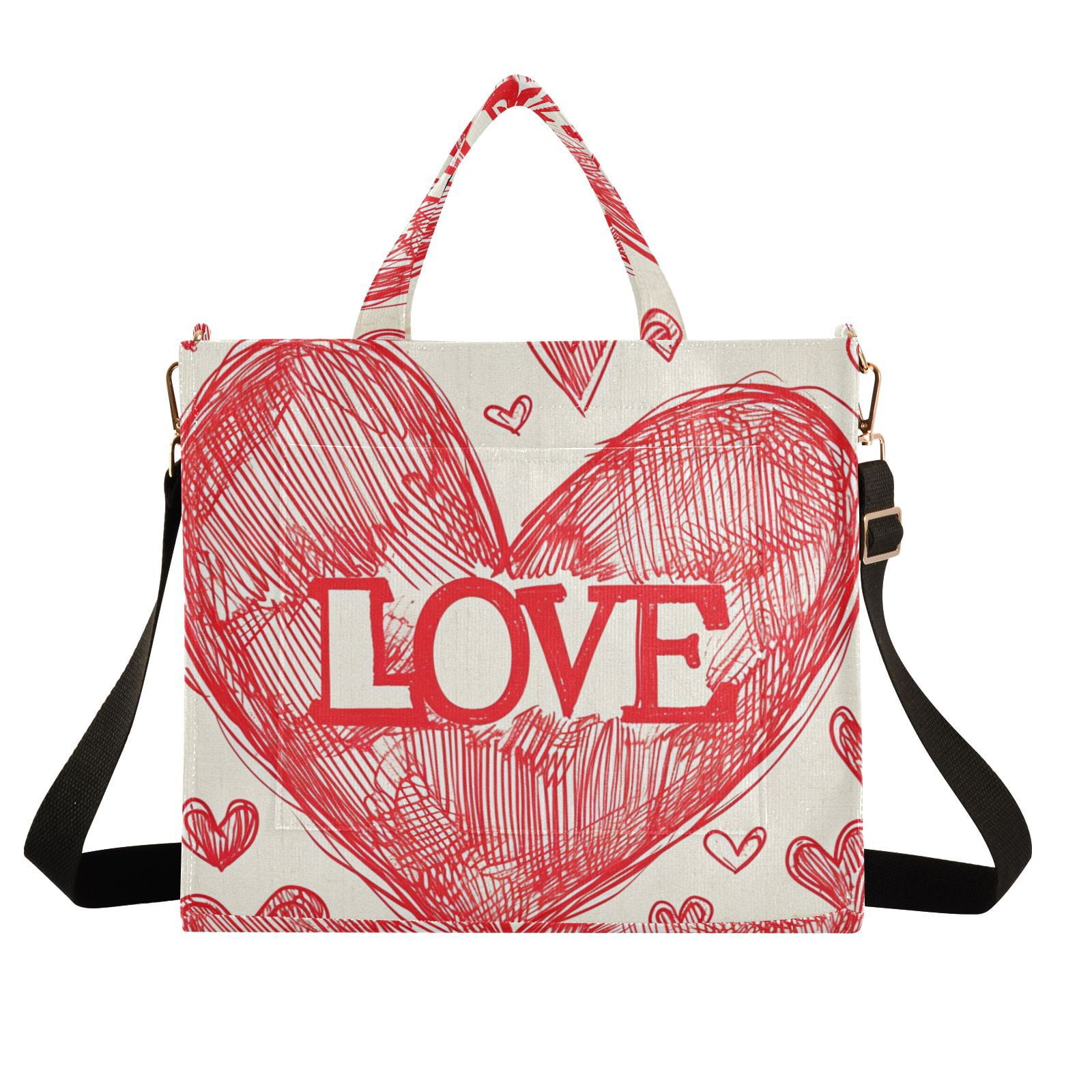 Love Hearts Corduroy Tote Bag Handbag Large Messenger Bag Shoulder ...