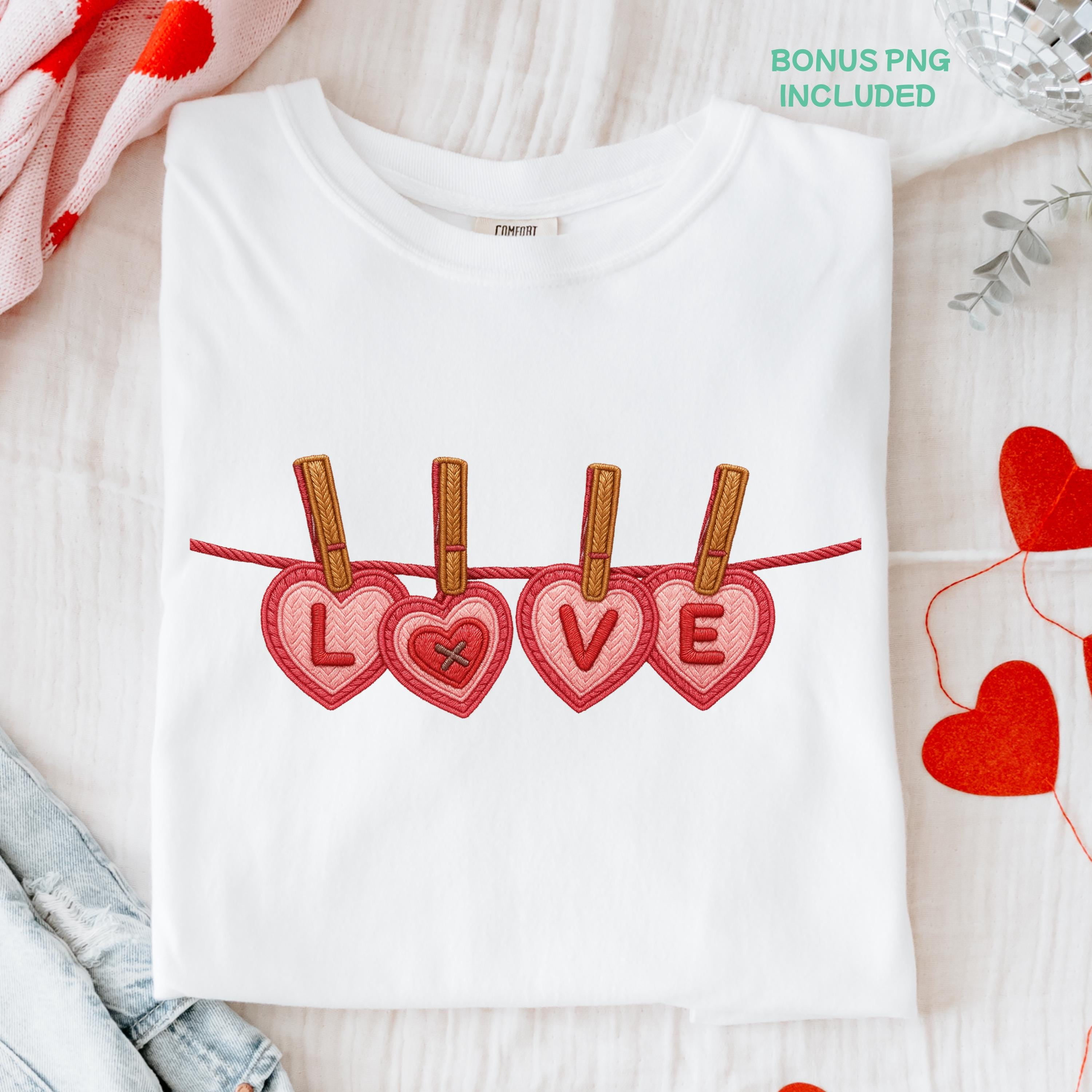 Love Hearts Embroidery Clothesline Valentine Sublimation Design ...
