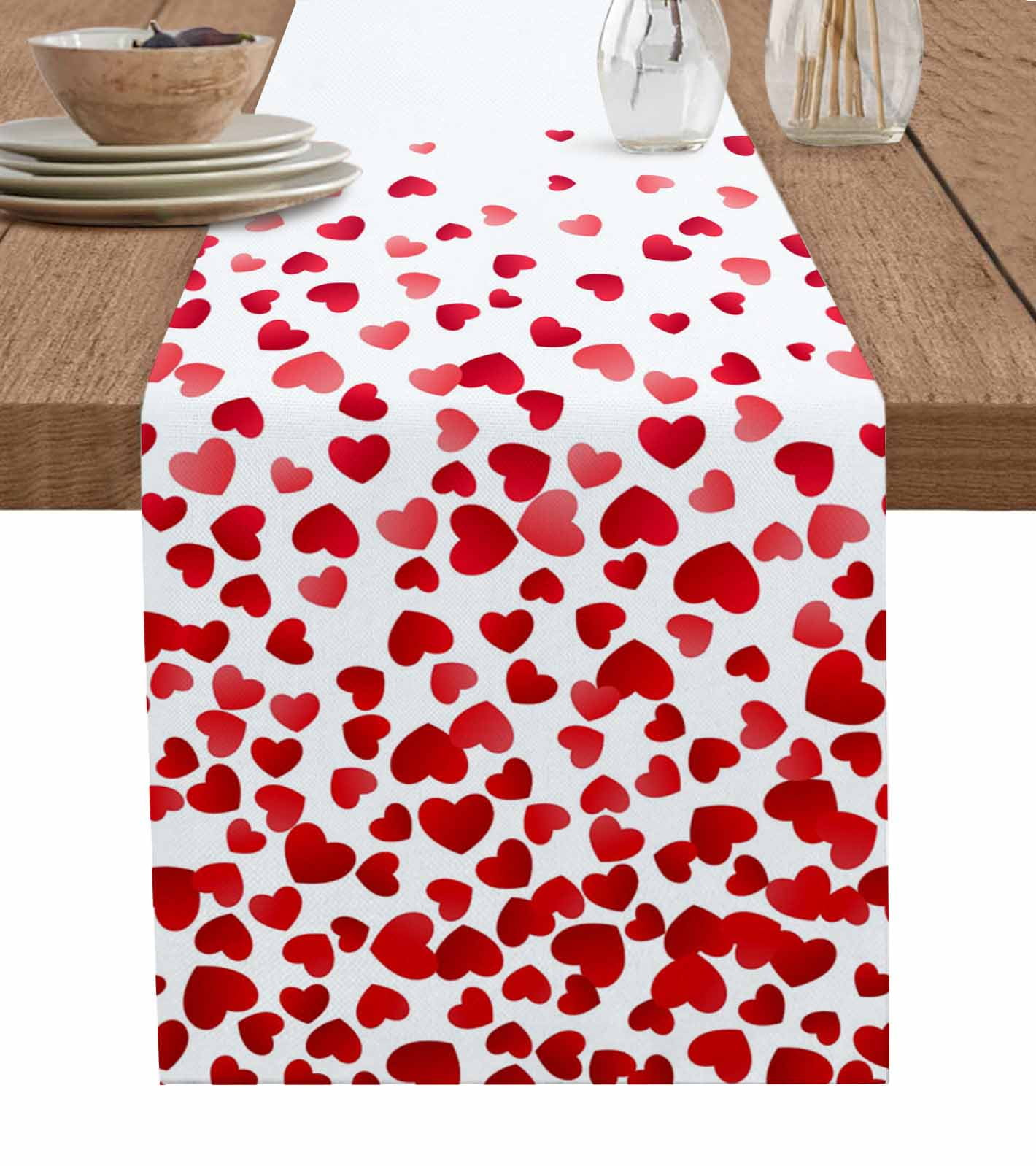 Love Hearts Fallen Table Runner 72 Inches, Valentines Day Red Loving ...