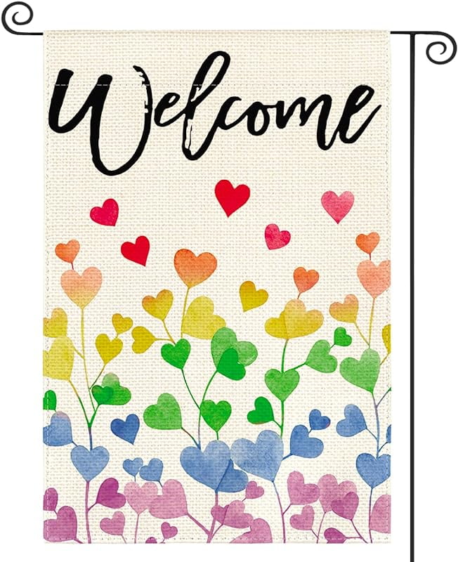 Love Hearts Rainbow Pride Garden Flag 12x18 Inch Double Sided, LGBTQ ...