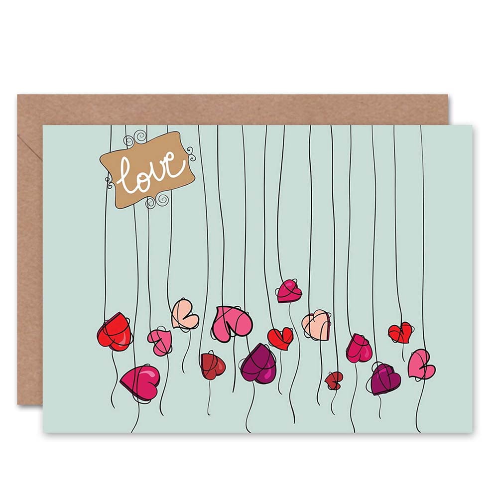 Love Hearts String Valentines Day Greetings Card Plus Envelope Blank ...