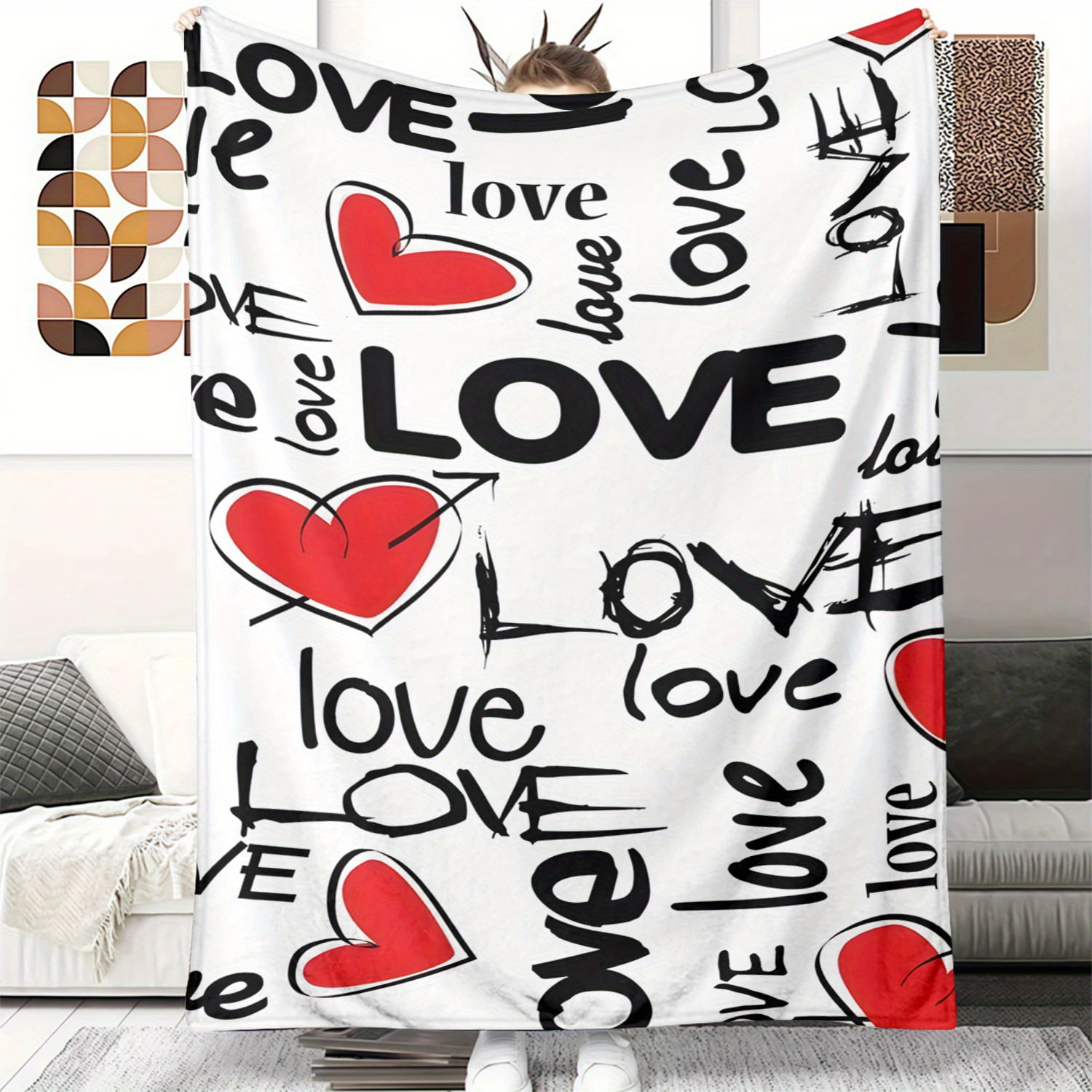 Love & Hearts Throw Blanket Red Heart & Black White Love Lettering Gift ...