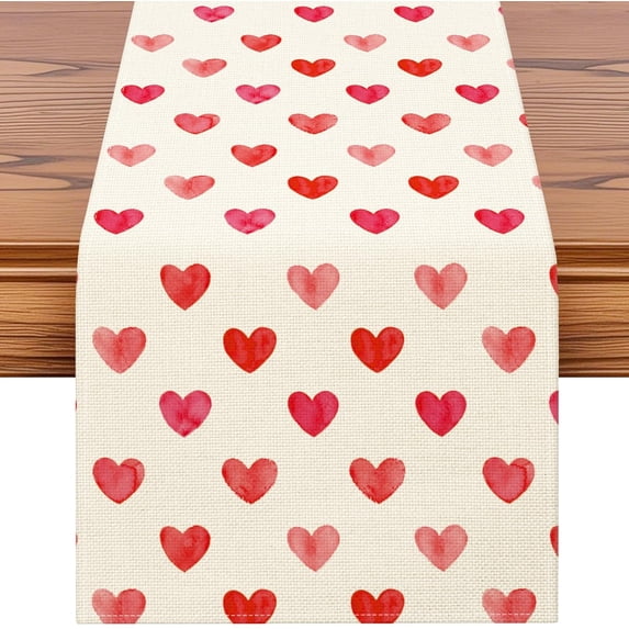 Love Hearts Valentines Day Table Runner, Wedding Anniversary Holiday ...