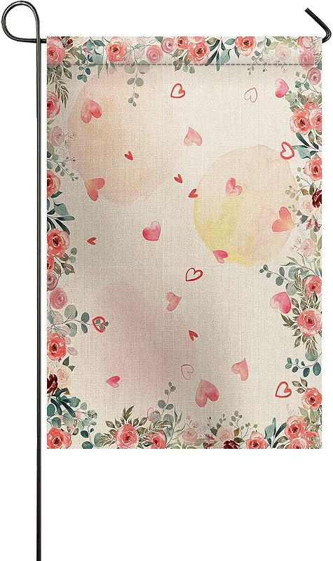 Love Hearts Weather Proof Garden Flag Double Sided Vertical Banner ...