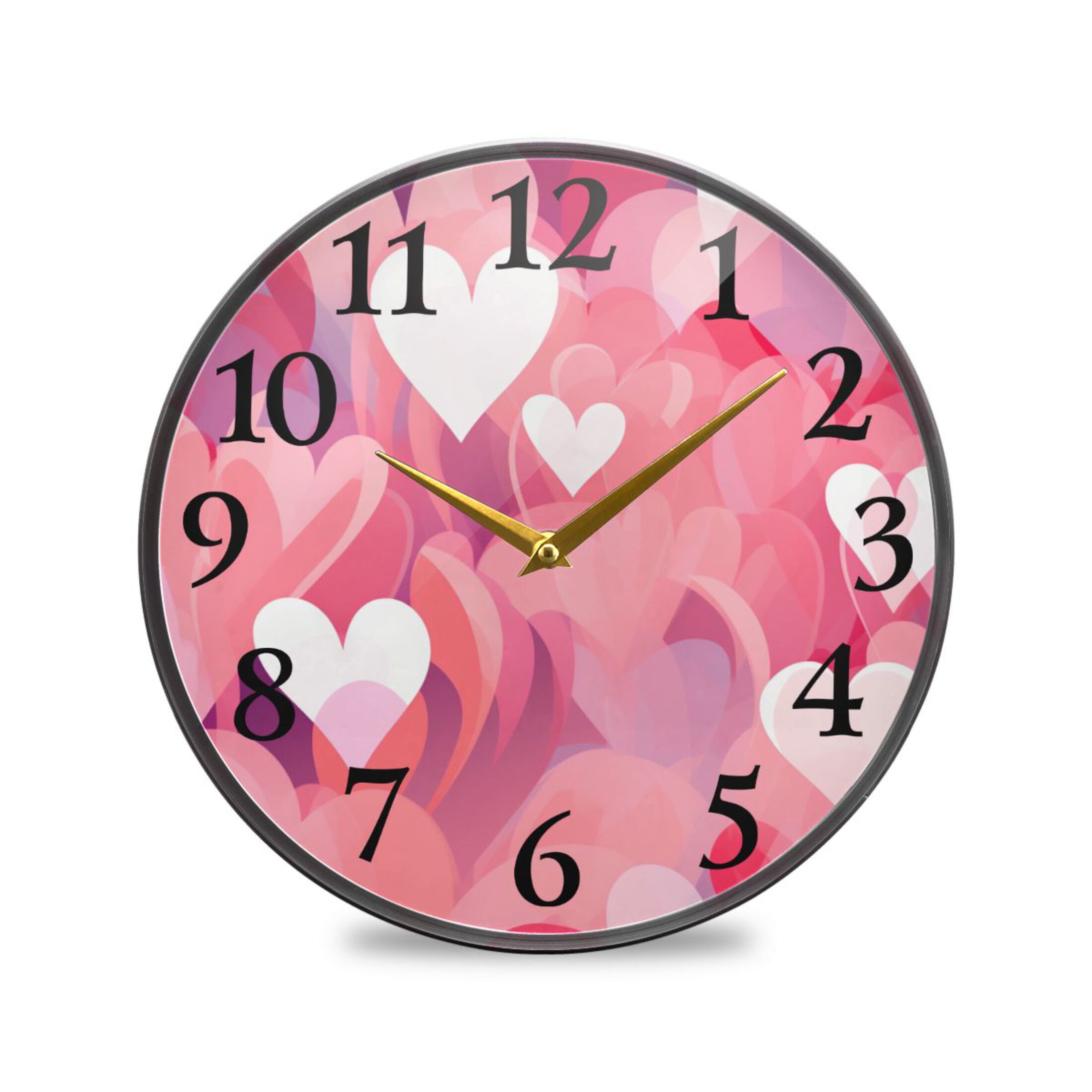 Love Hearts on Valentine Wall Clocks Battery Operated 9.5 Inch Round ...