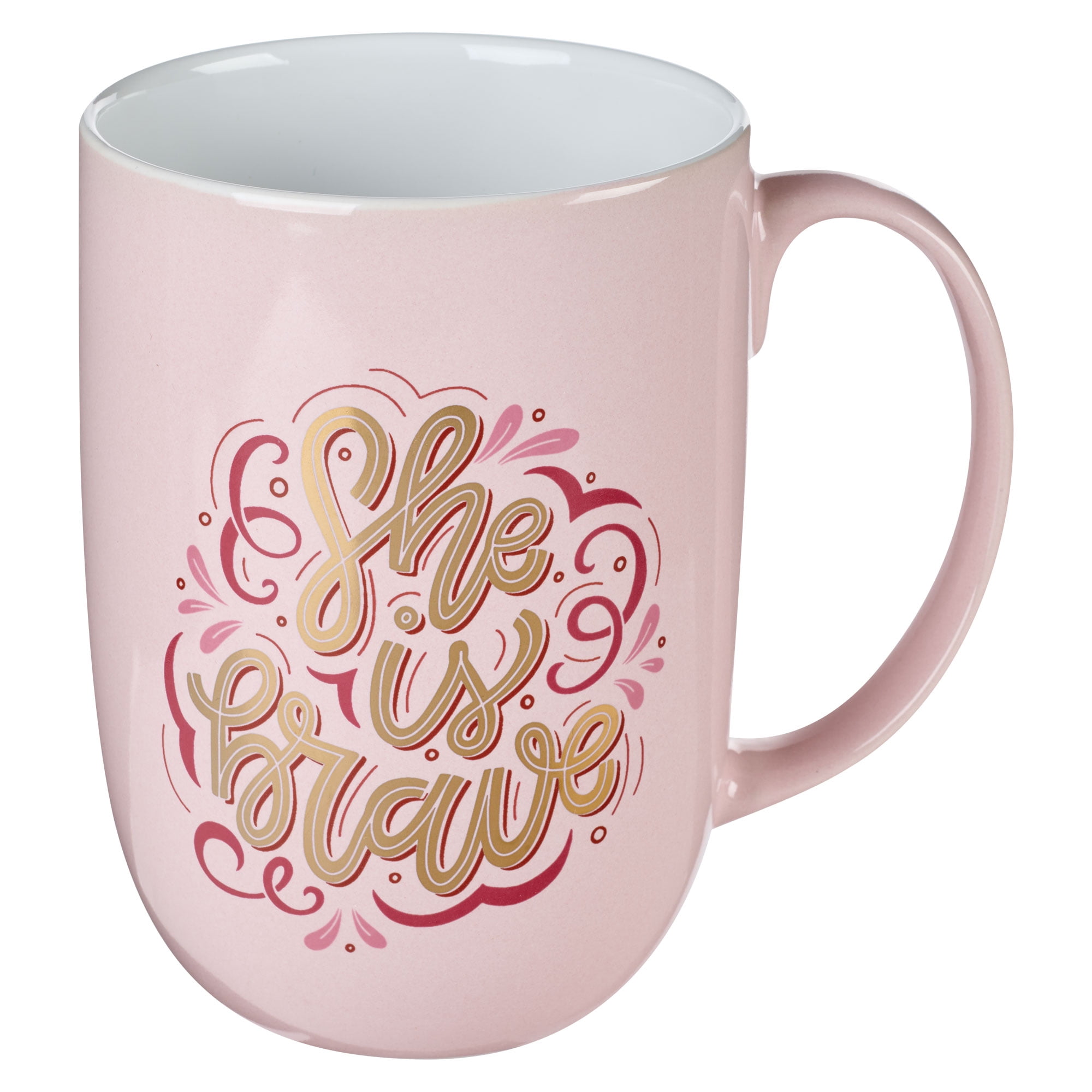 With Love Inspirational Coffee Mug for Women, She Is Brave Pink w/Gold ...