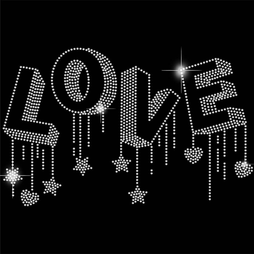 Love Iron on Rhinestones Transfer T-shirt Crystal Heat Transfer Designs ...