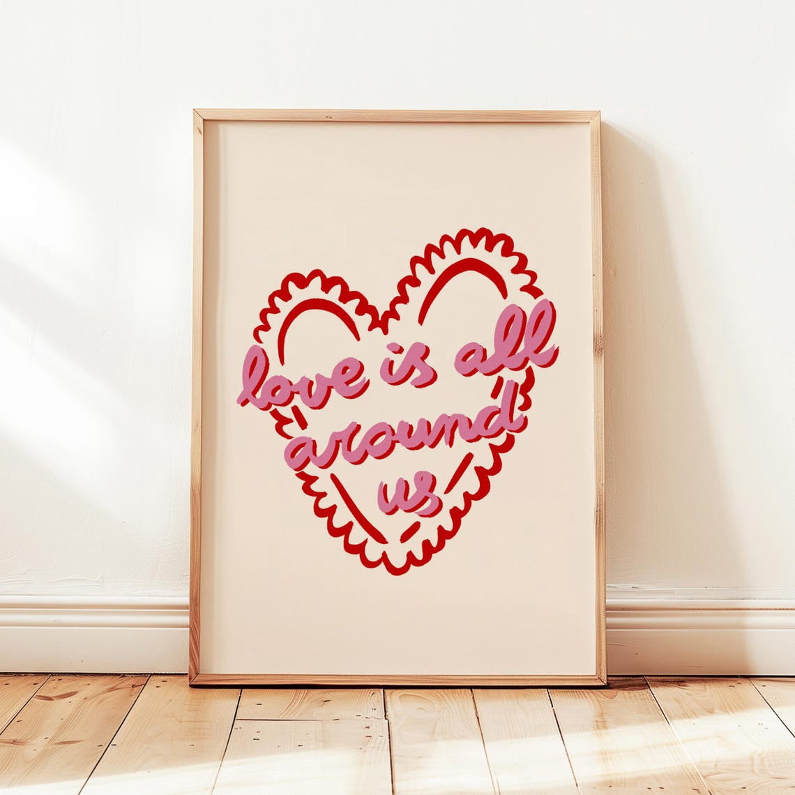 Love Is All Around Us Poster Red Pink Heart Manifest Girly Decor ...