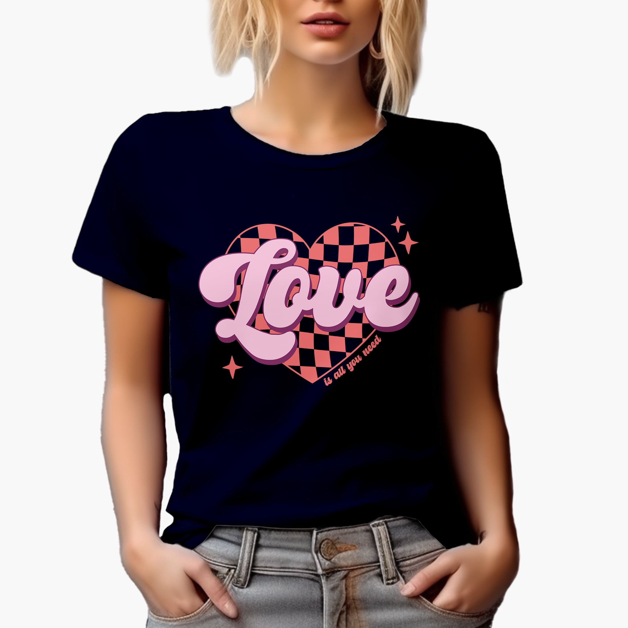 Love Is All You Need, Retro Checkerboard Heart Art, Valentine's Day ...
