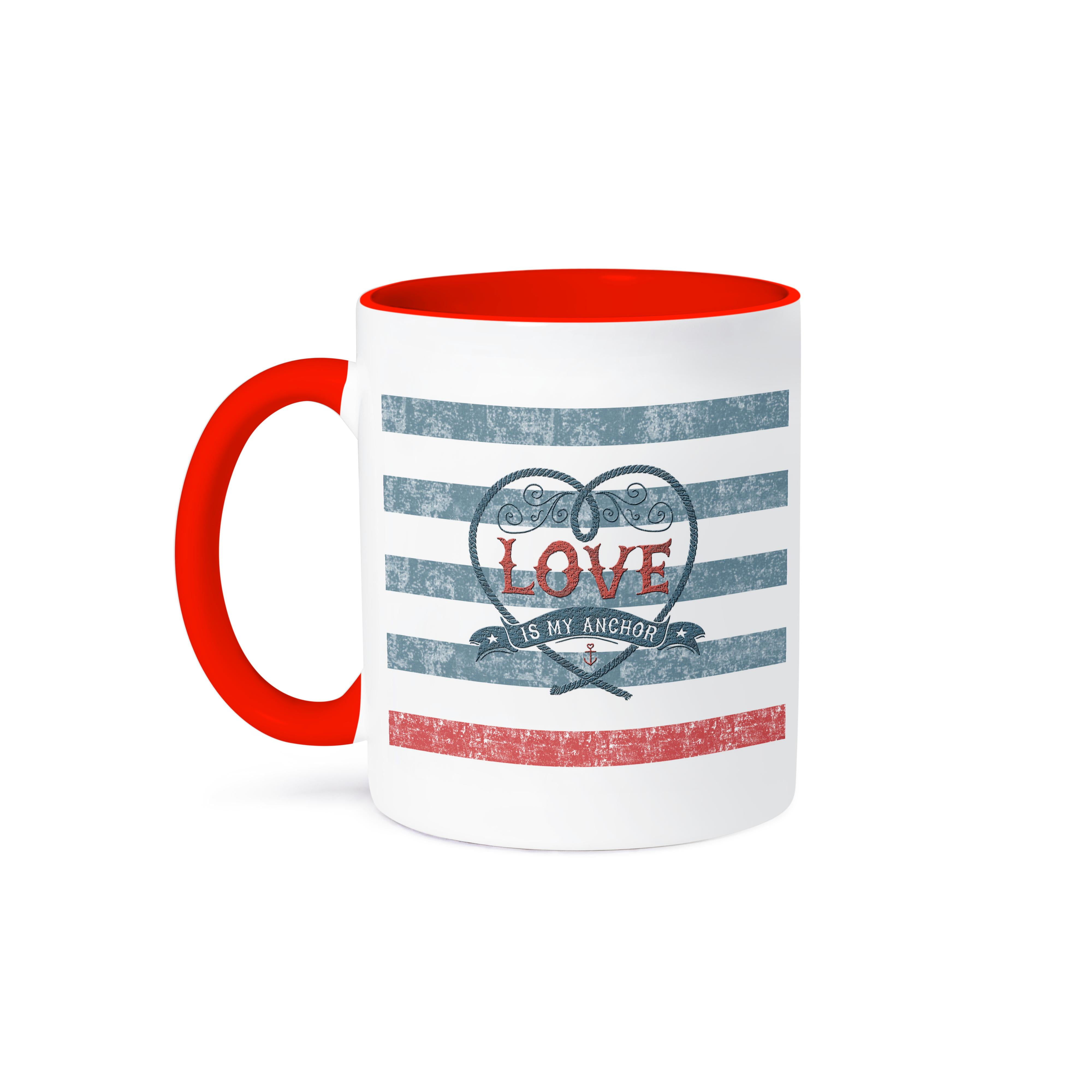 Love Is My Ocean-Maritime Quote On Navy Stripes Background, 11oz Two ...