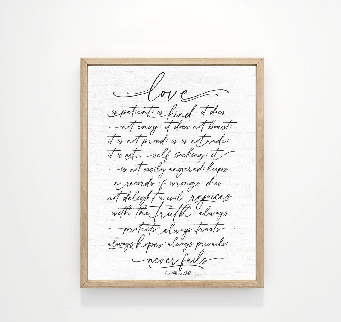 Love Is Patient 1 Corinthians 134 Bible Verse Scripture Wall Decor I ...