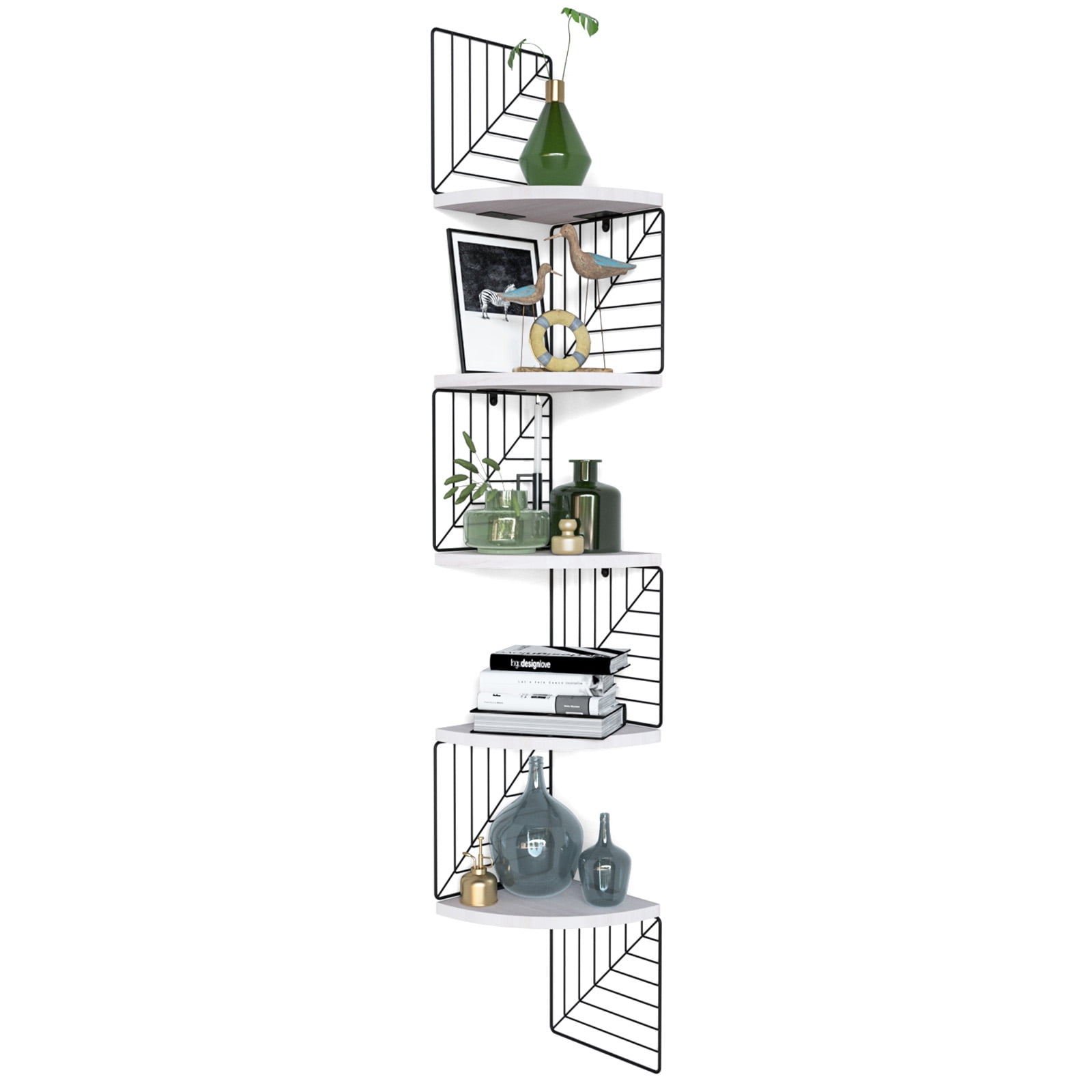 Love-KANKEI 5-Tier Rustic Wood Corner Shelf, Wall Mount for Office ...