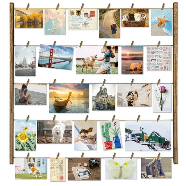 Love-KANKEI 26x29in Wood Photo Frame Wall Decor, 30 Clips, Adjustable ...