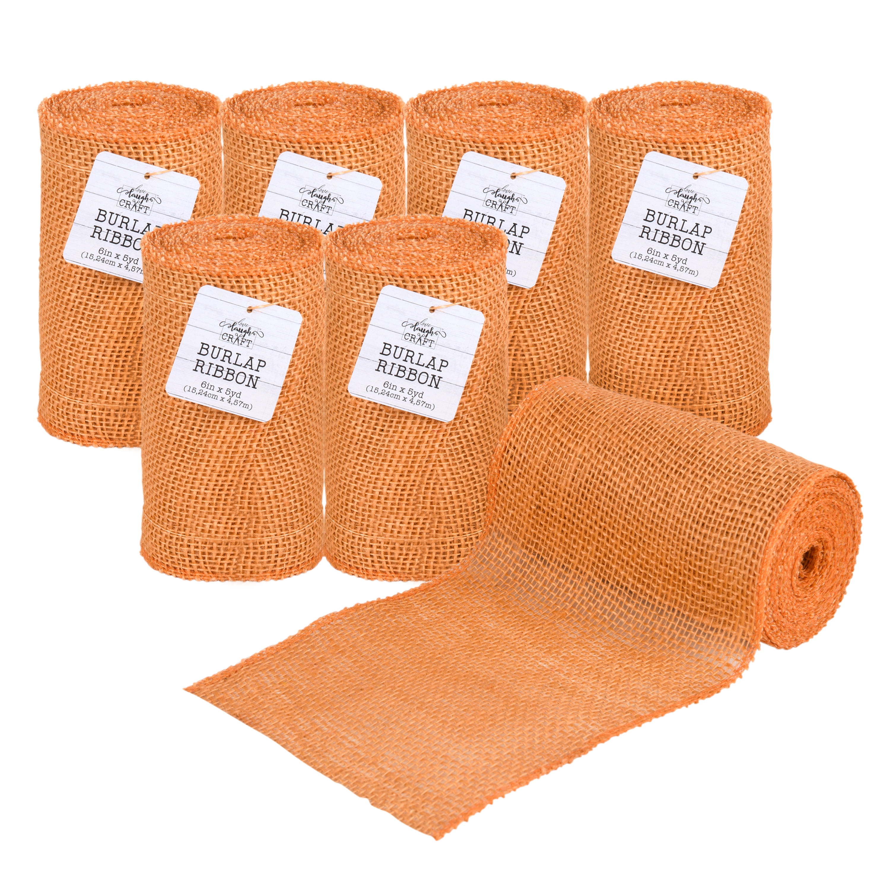 Love, Laugh, Craft Jute Burlap Roll, 6"W x 5-Yards, 7-Pk, Precut Ribbon ...